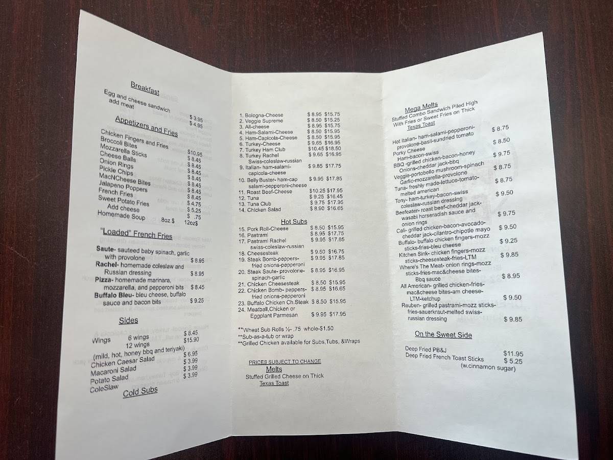 Menu at Poor Boys Deli & Convenience Store restaurant, Brick