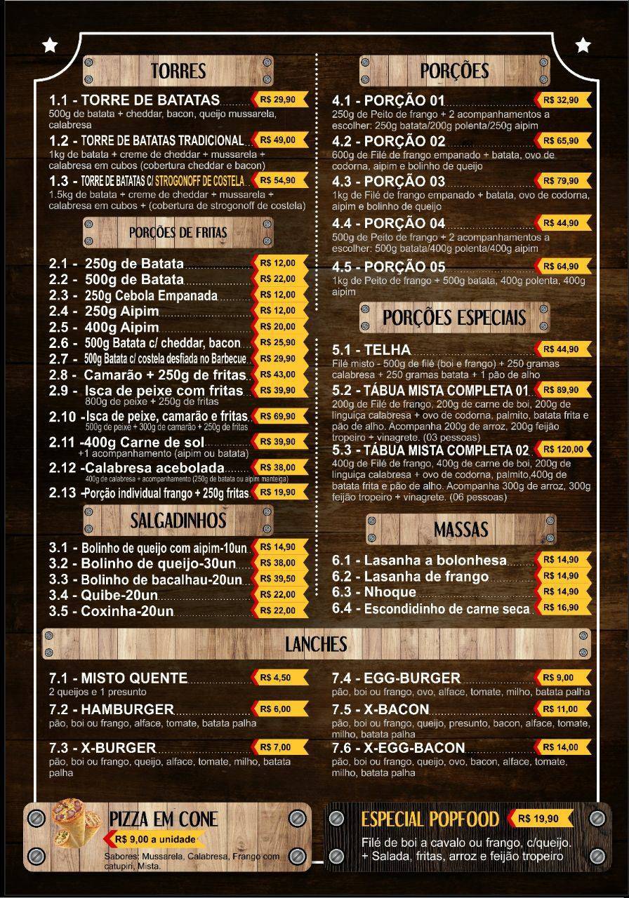 Menu em Pop Food restaurante, Vitoria