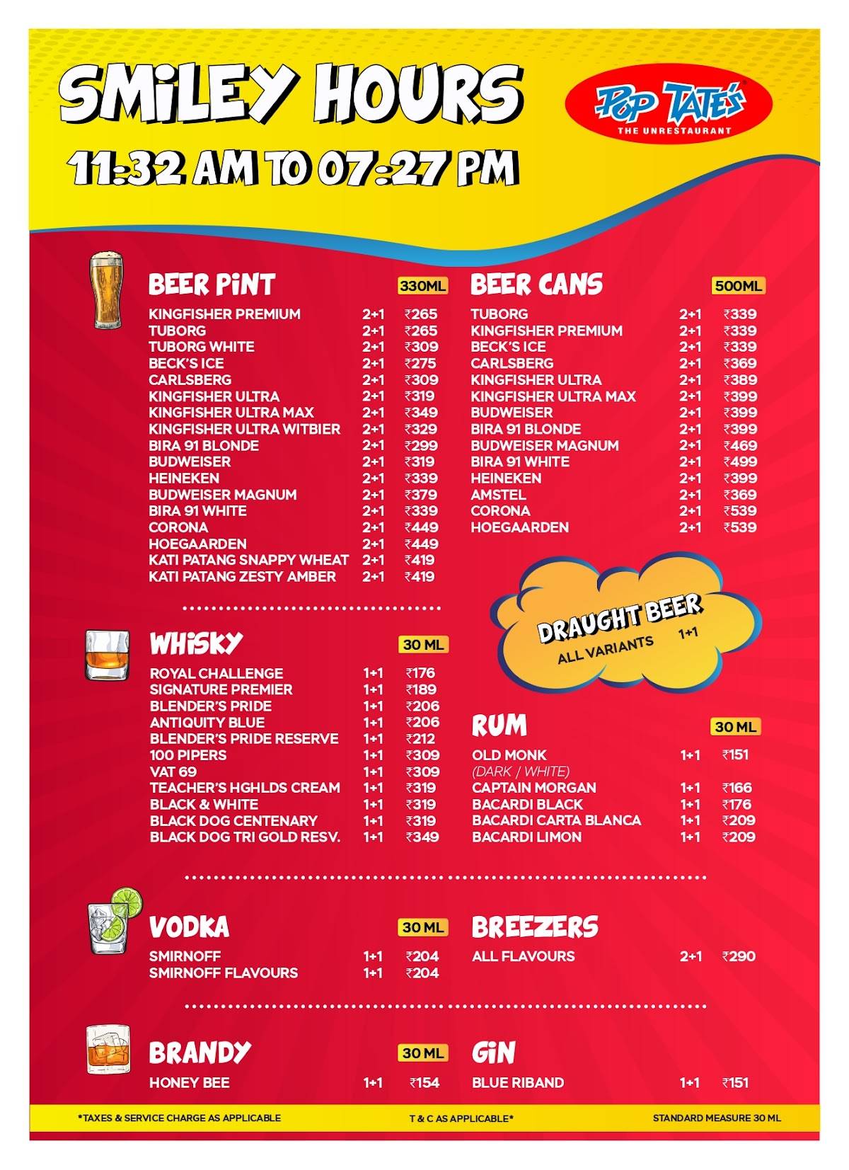 Menu at Pop Tate's R-City Mall, Mumbai