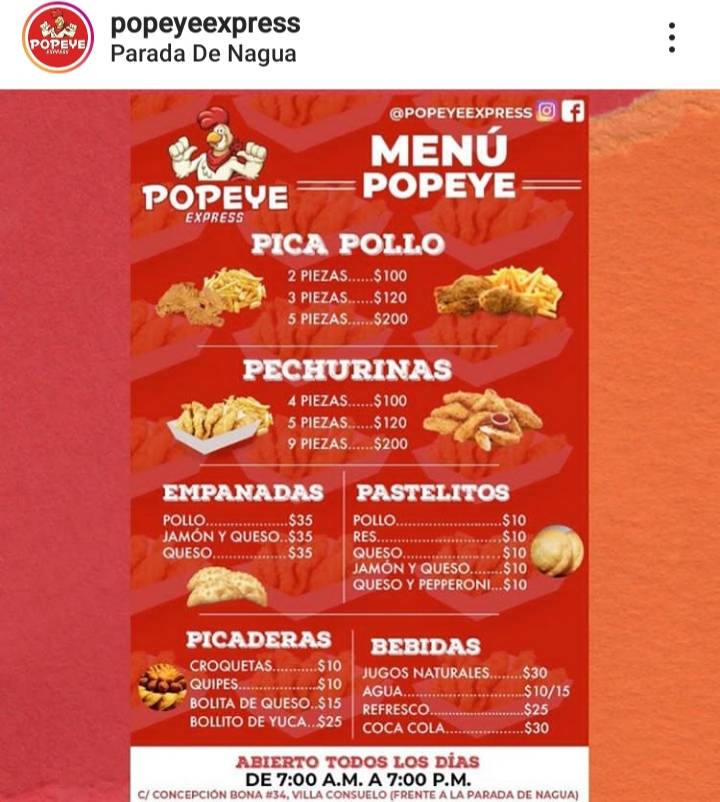 Carta del restaurante Popeye Express Pechurina - Villa Consuelo, Santo ...