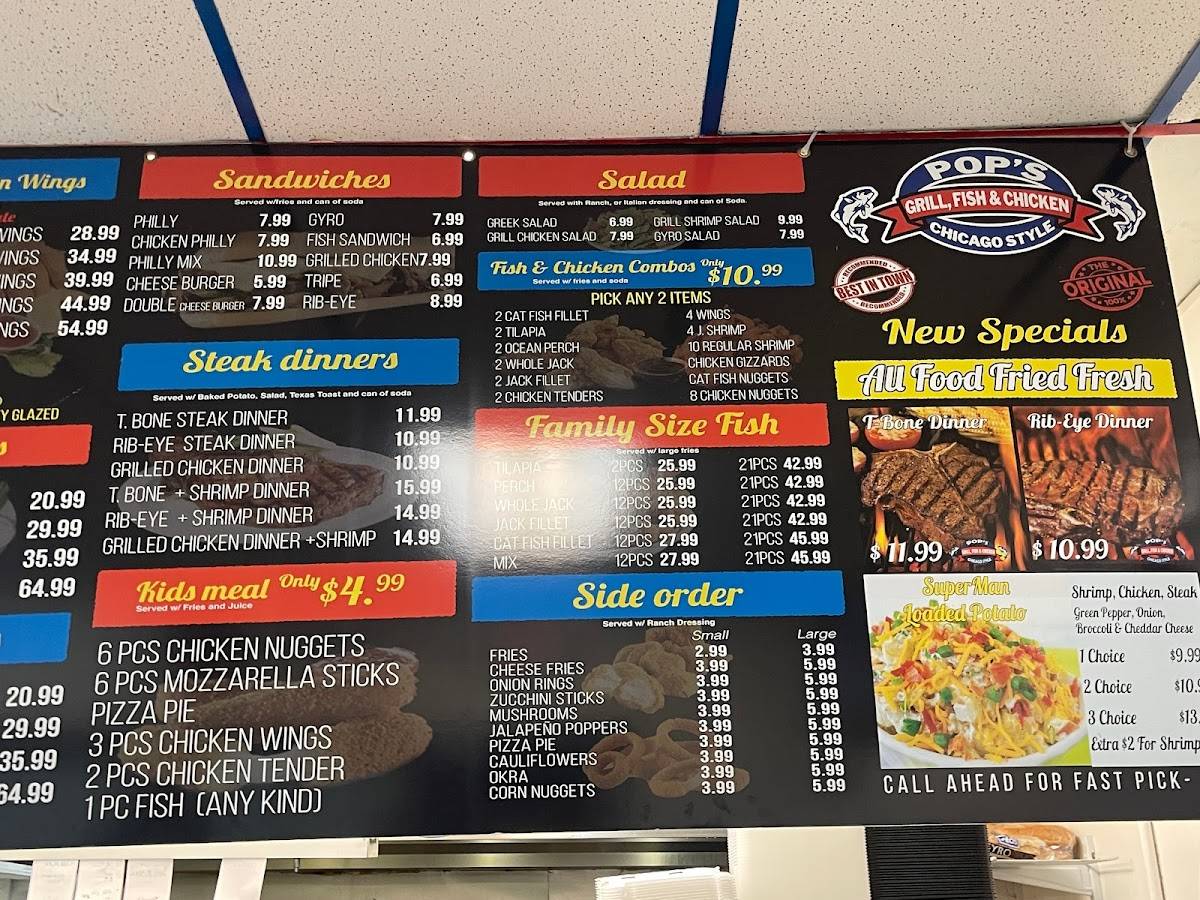 Menu at Pop's Grill, Fish & Chicken restaurant, Florissant