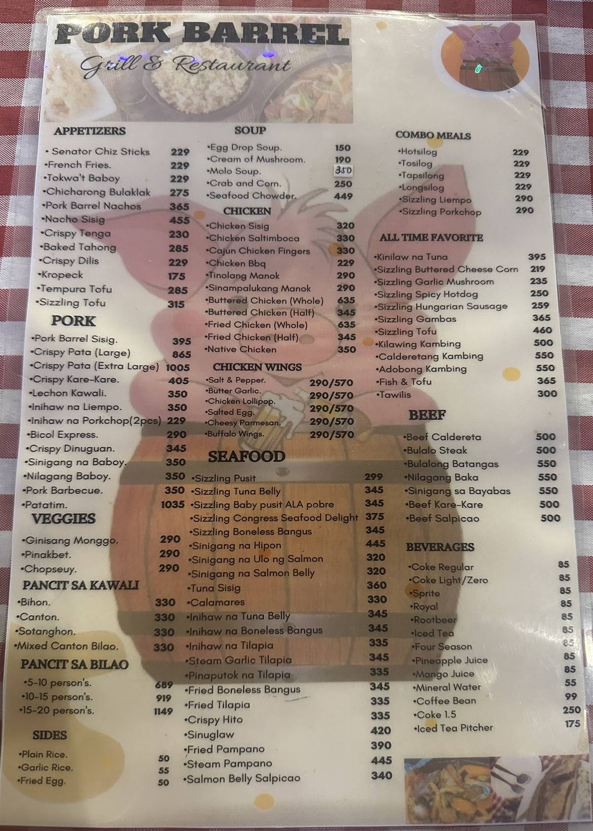 Menu at Pork Barrel - Kalayaan, Quezon City, 92 Kalayaan Ave