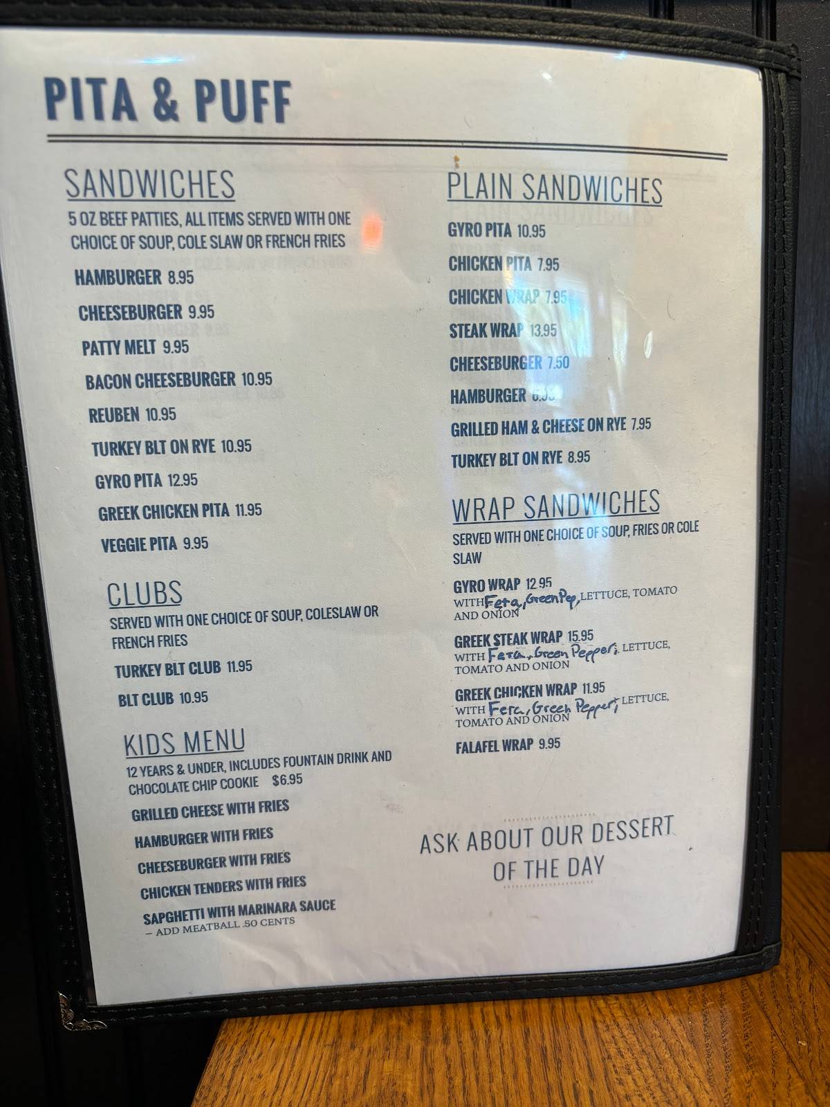Menu at Pita & Puff restaurant, Port Charlotte