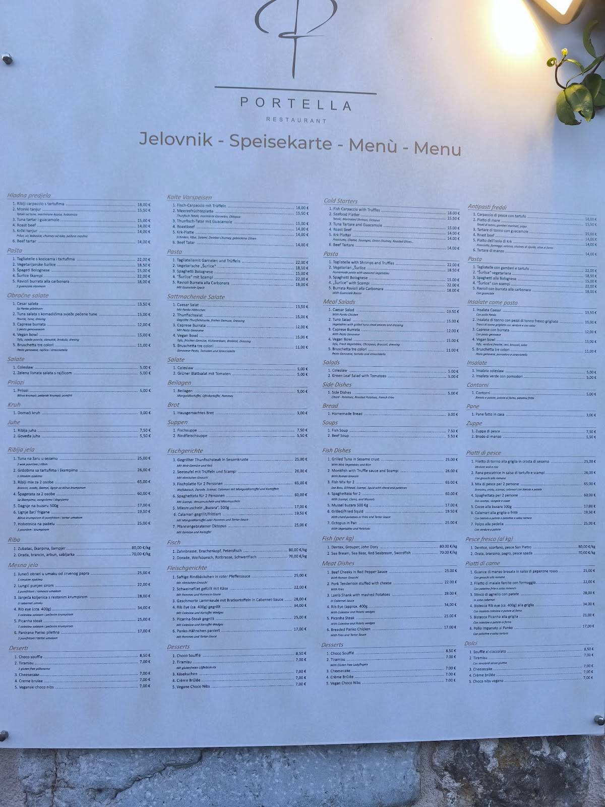 Menu da Portella Krk- restaurant, Veglia