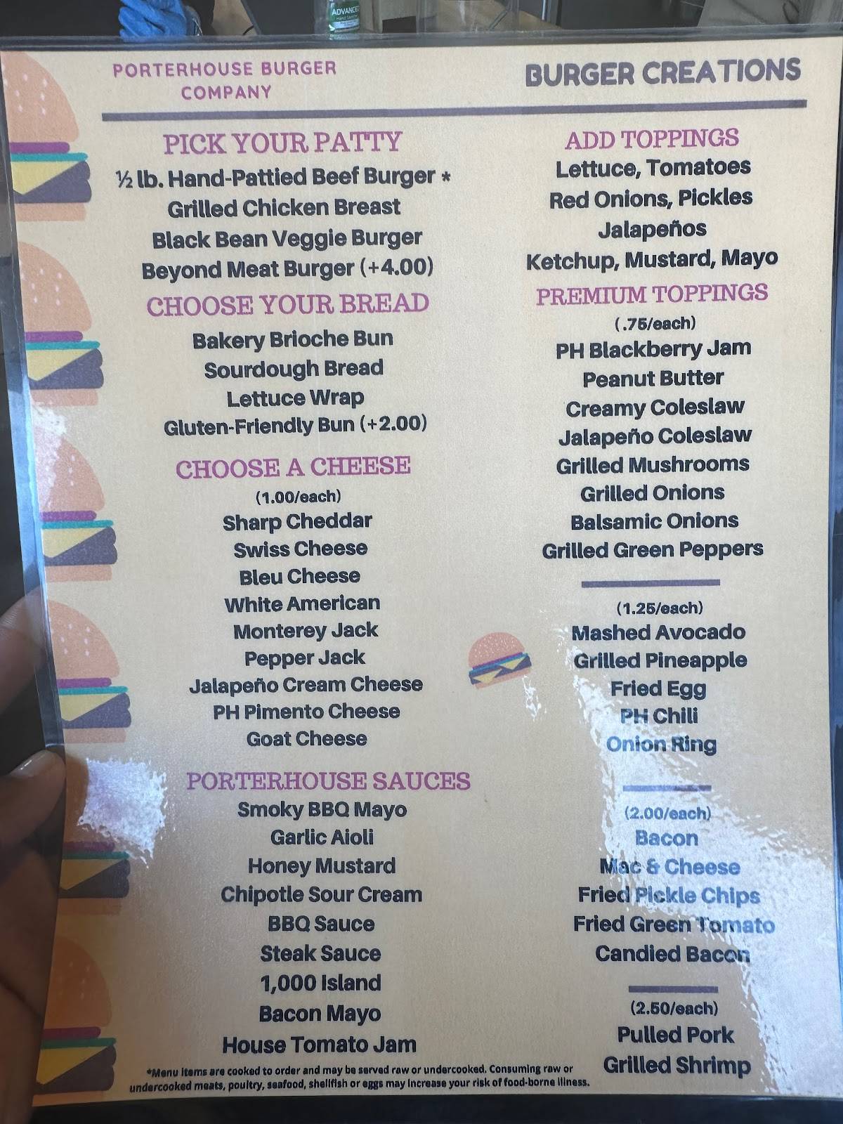 Menu at PorterHouse Burger Company-Pisgah Church restaurant, Greensboro