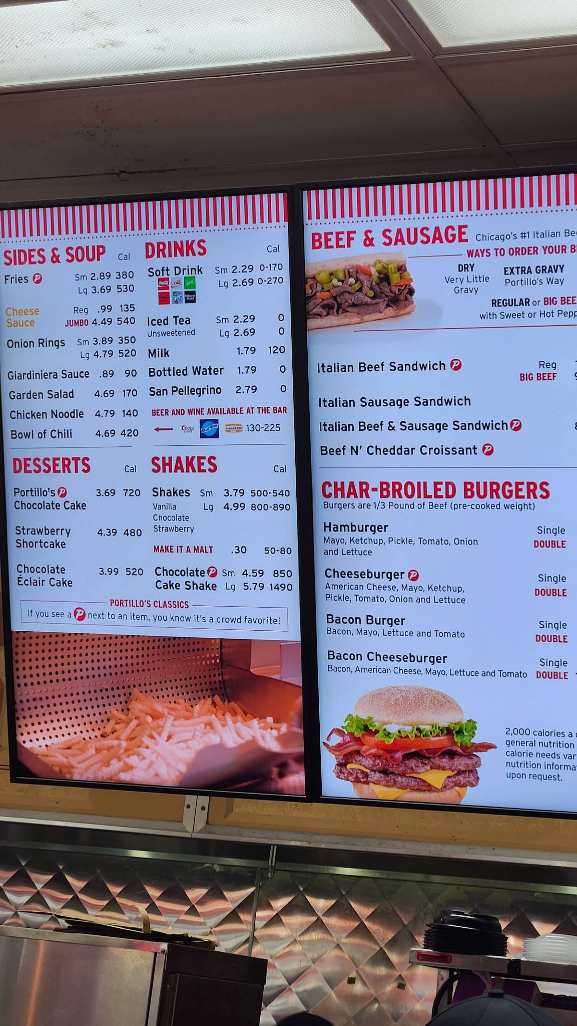 Menu at Portillo's Tempe restaurant, Tempe