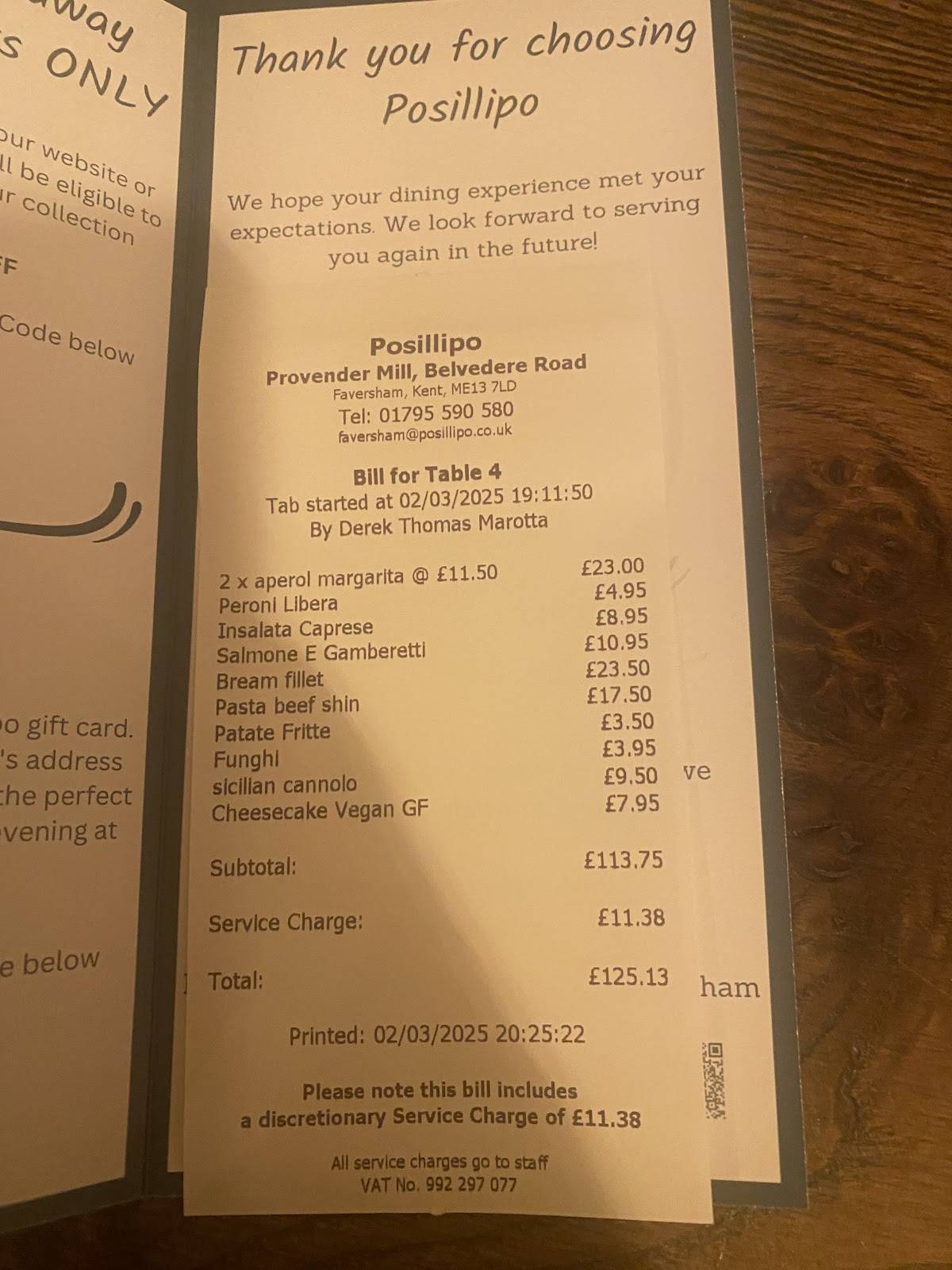 Menu at Posillipo - Faversham restaurant, Faversham, Provender Mill