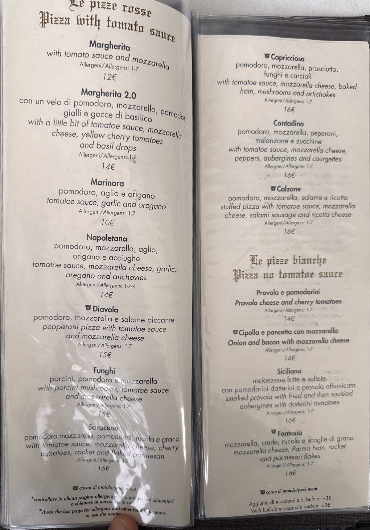 Menu at Saraceno d'Oro restaurant, Positano