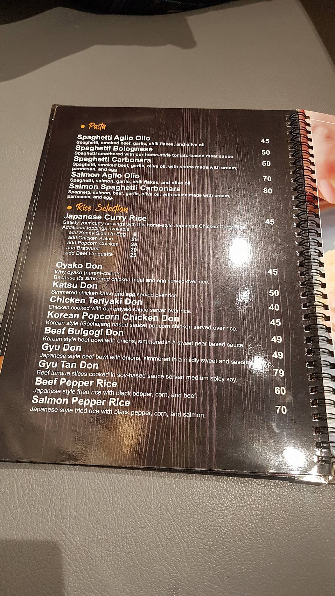 Menu at Pot o' Koffie restaurant, Balikpapan