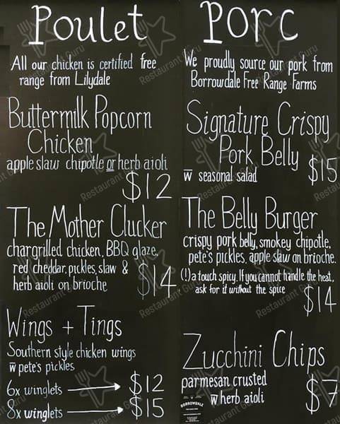 Menu at Poulet & Porc restaurant, Hamilton