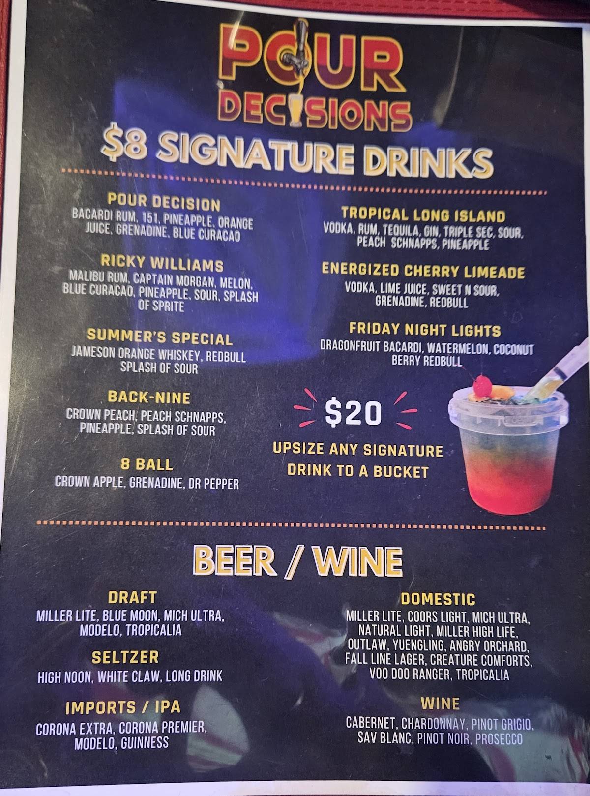 Menu at Pour Decisions Sports Bar, Columbus