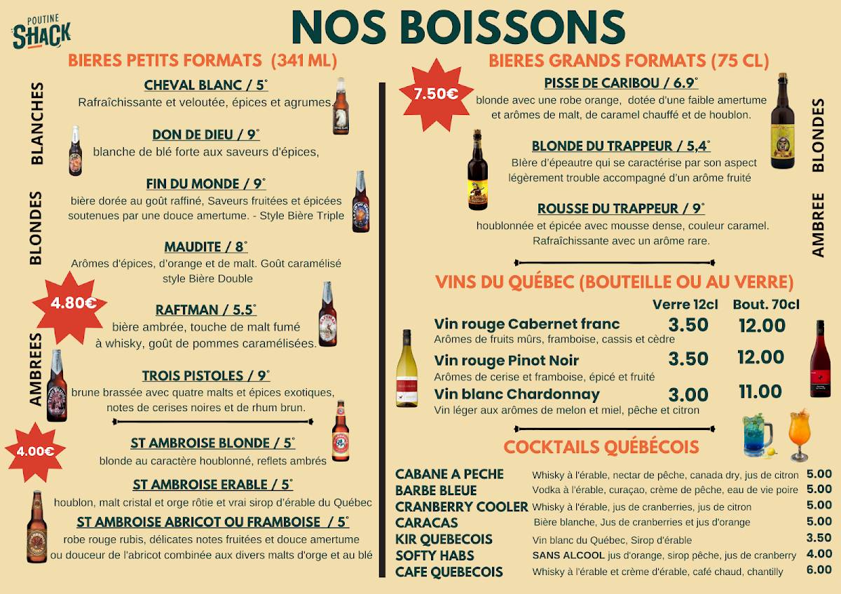 Menu au Poutine Shack restaurant, Douai