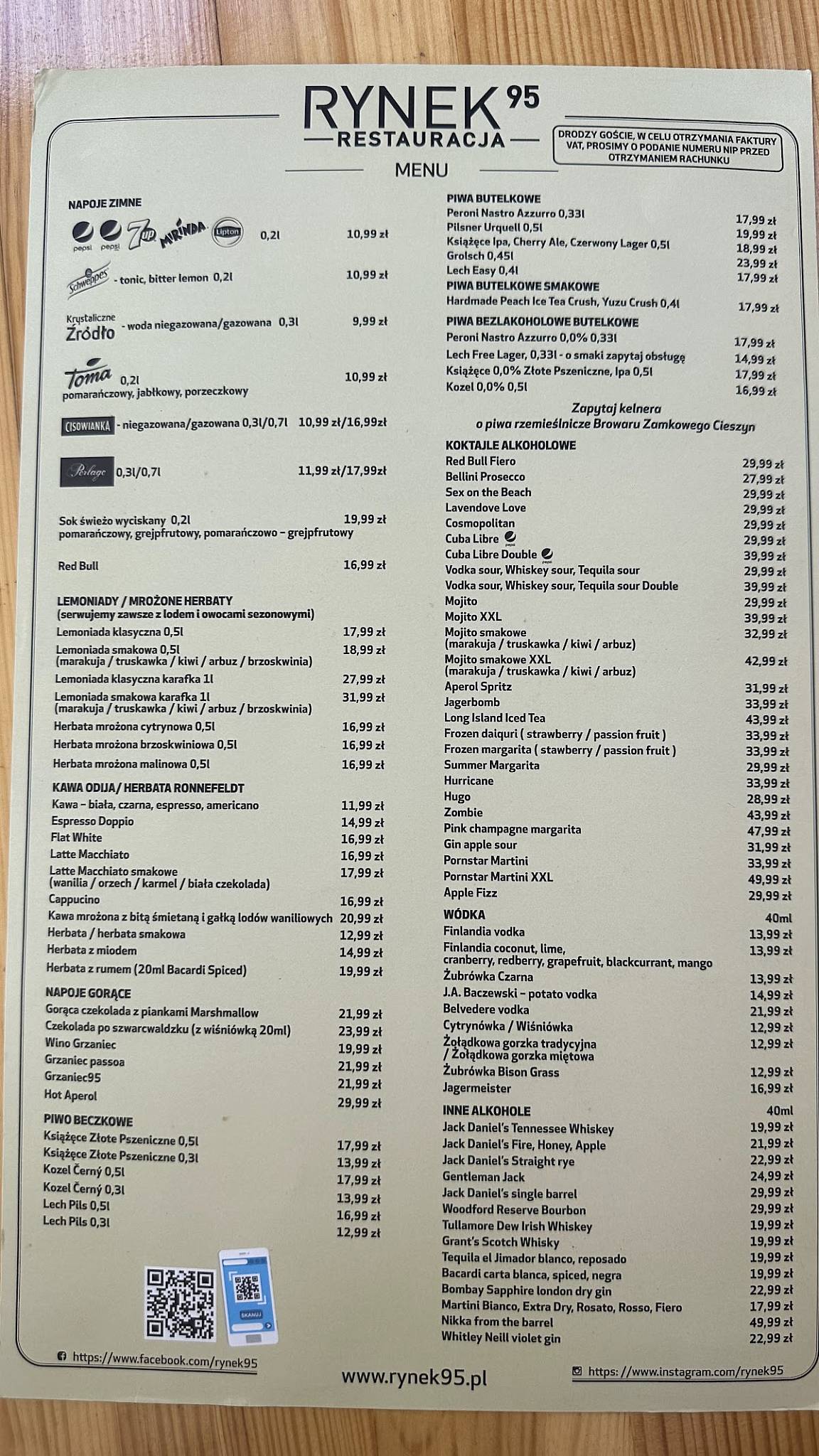 Menu at Restauracja Rynek 95 cafe, Poznań