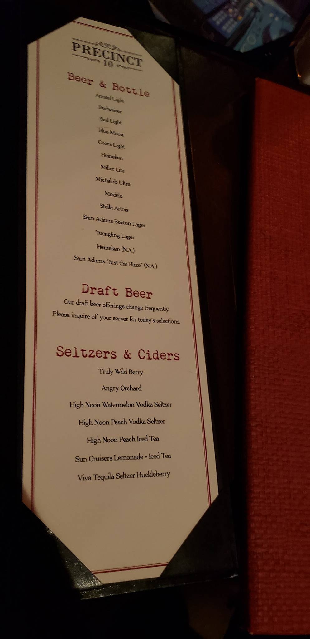 Menu at Precinct 10 restaurant, Weymouth