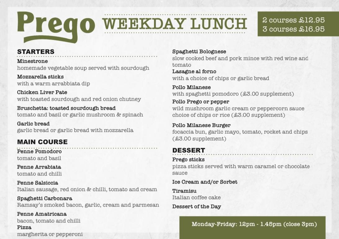 Menu at Prego Restaurant Carluke, Carluke
