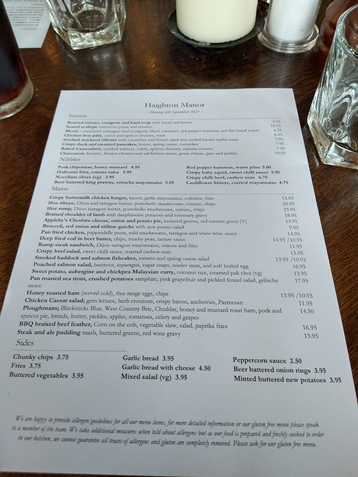 Menu at Haighton Manor pub & bar, Preston