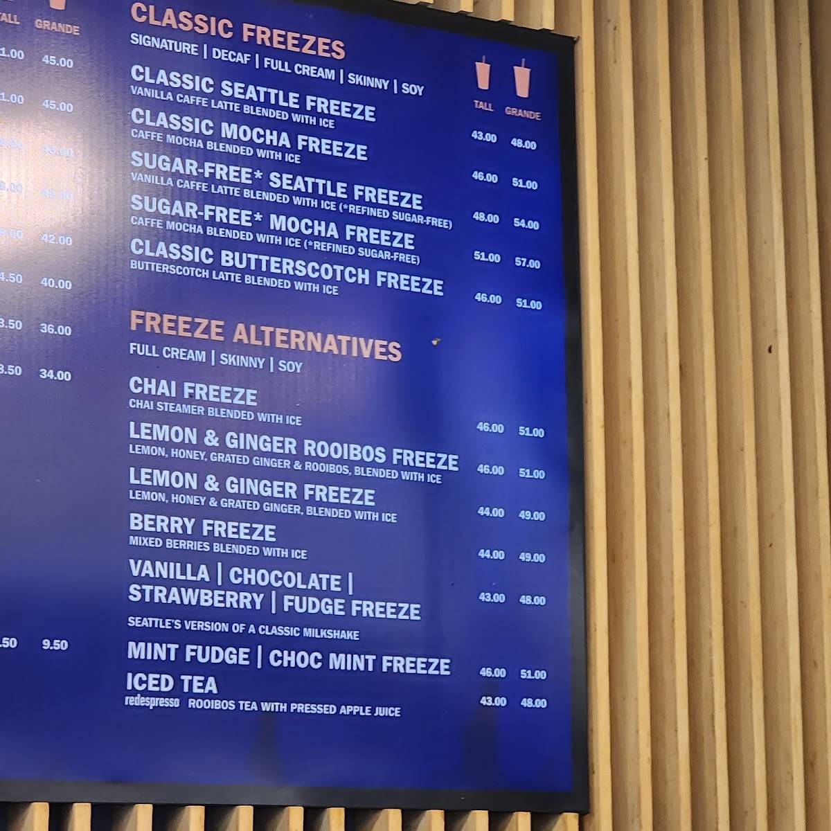 Menu at Seattle Coffee Company cafe, Pretoria, Shop No. LF50