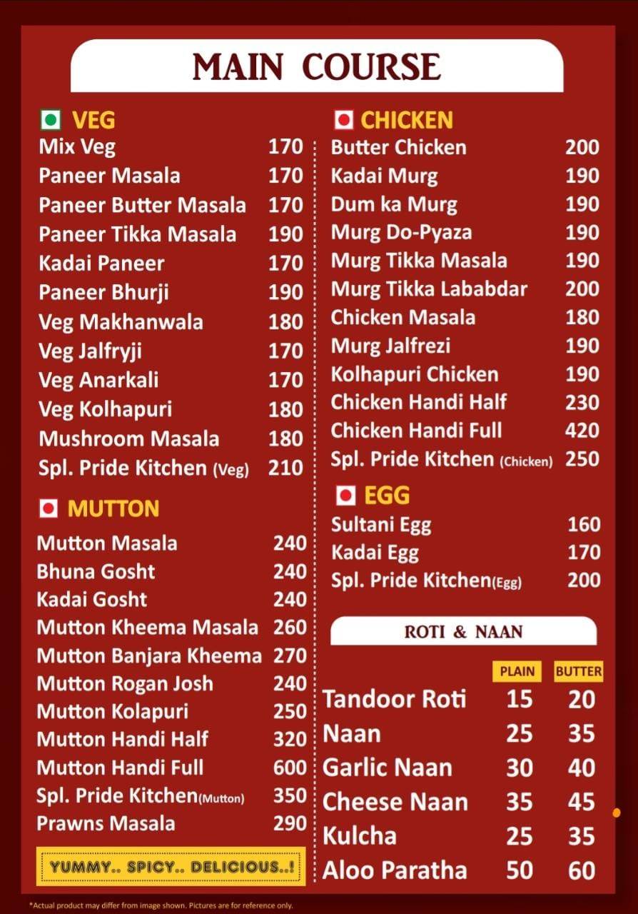 Menu at Pride Kitchen's Hyderabadi Biryani, Sangli