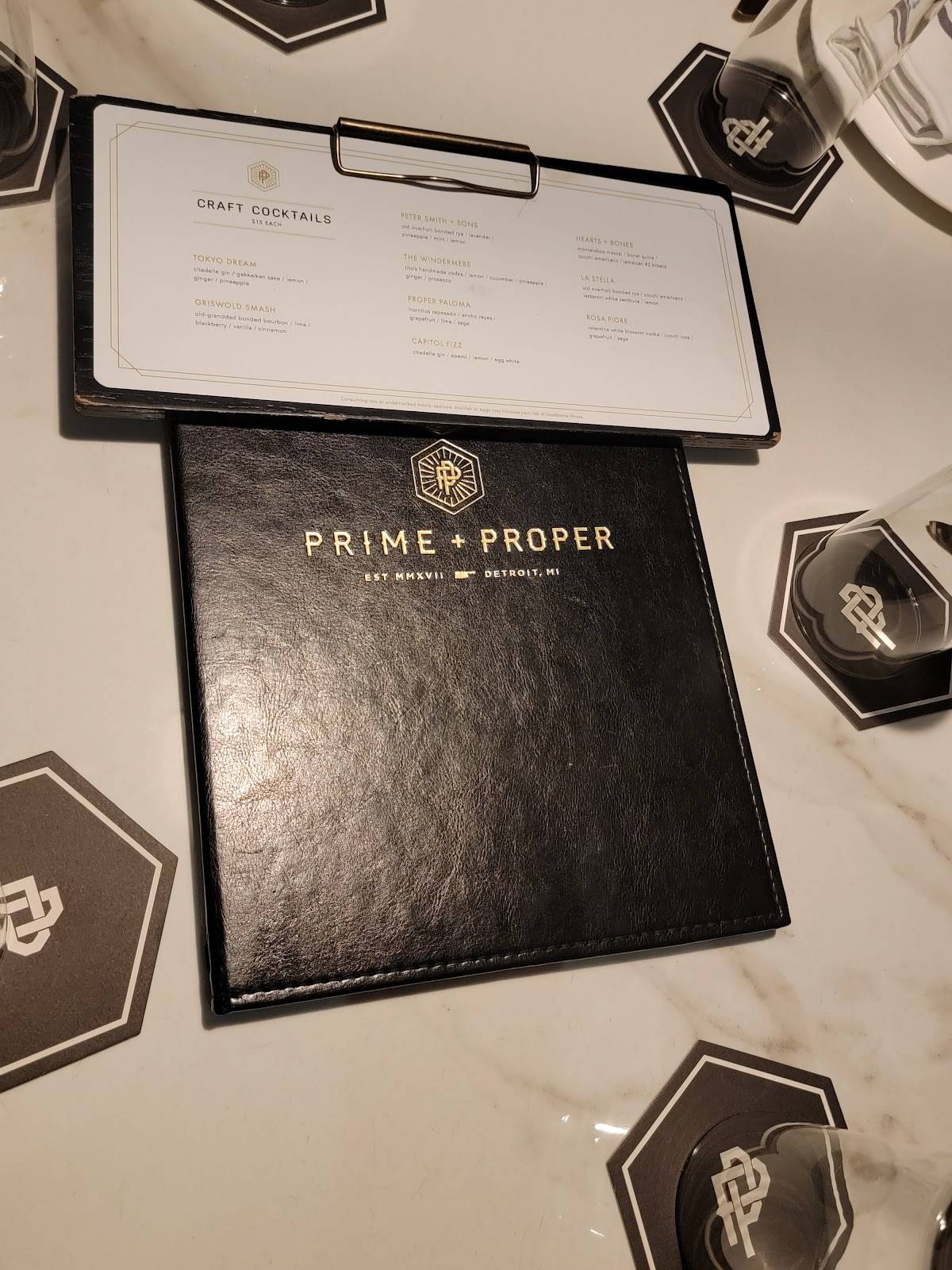 Menu at Prime + Proper steakhouse, Detroit