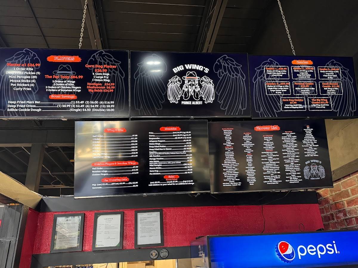 Menu at Big Wing's Prince Albert restaurant, Prince Albert