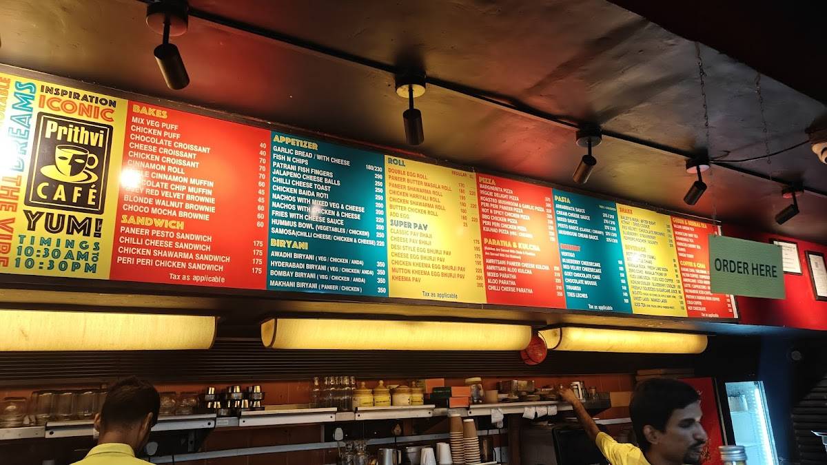 Menu at Prithvi Cafe, Mumbai, Apartment