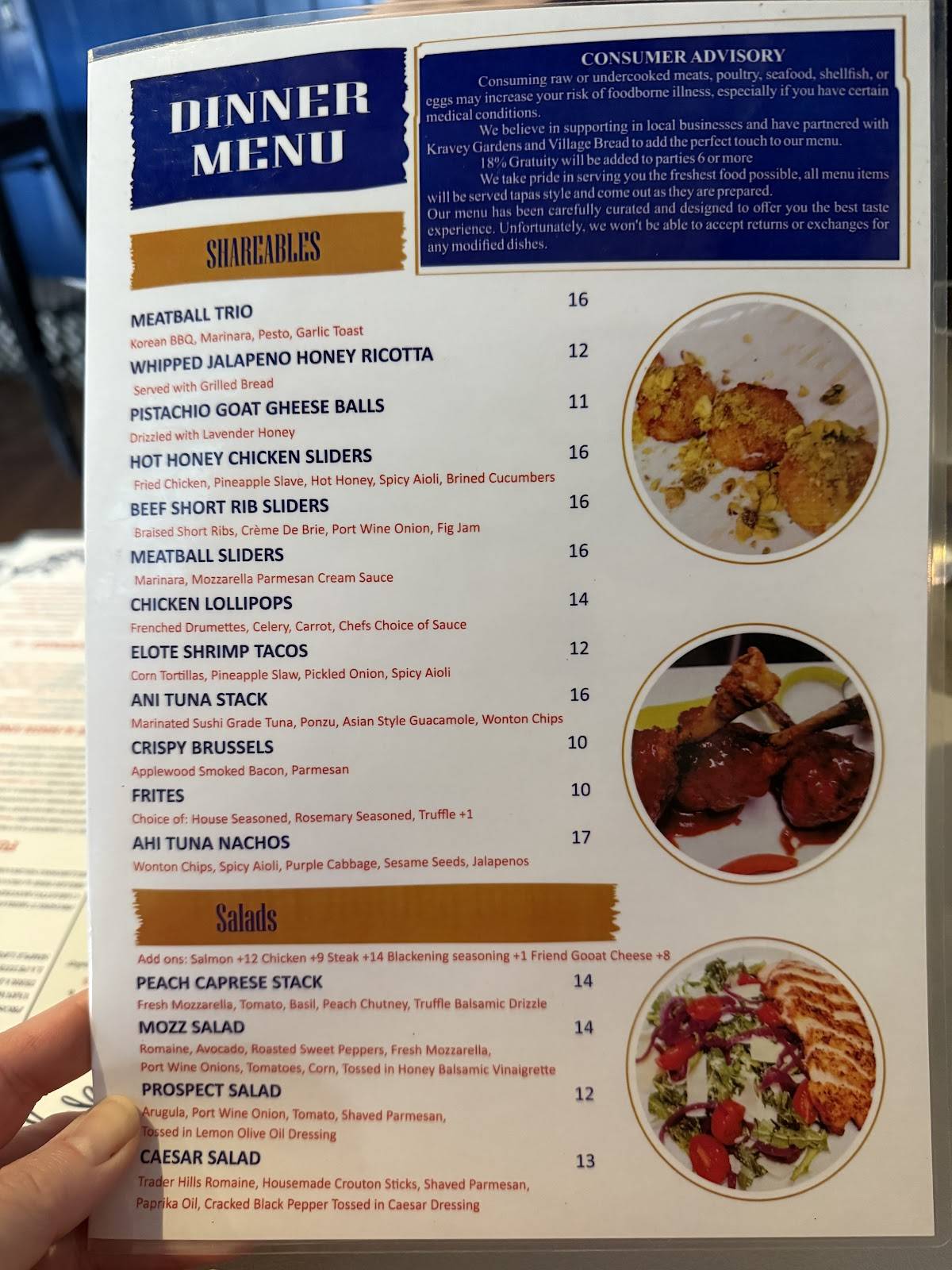 Menu at Prospect five points pub & bar, Jacksonville, Margaret St
