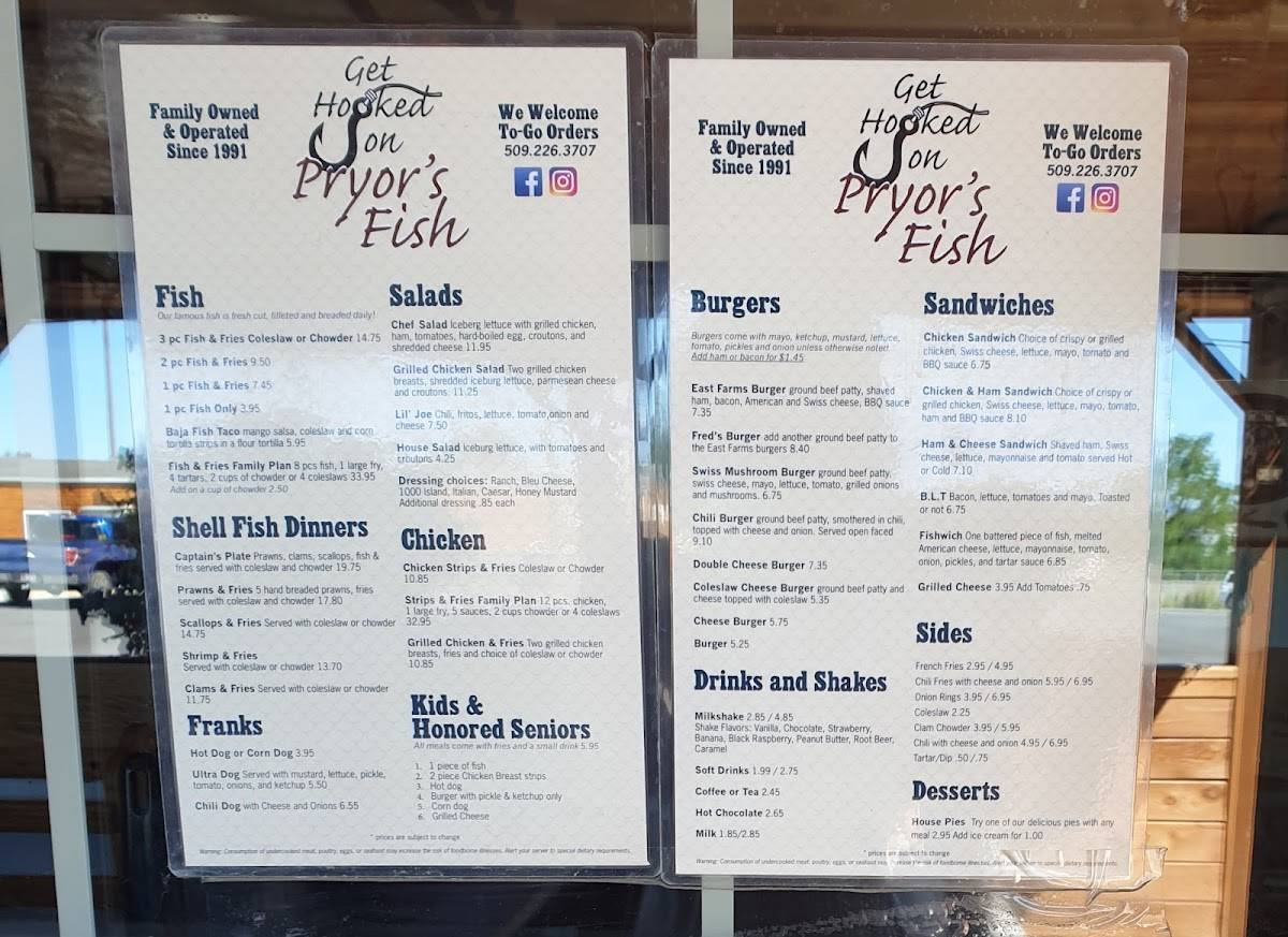 Menu at Pryor's Restaurant, Otis Orchards-East Farms