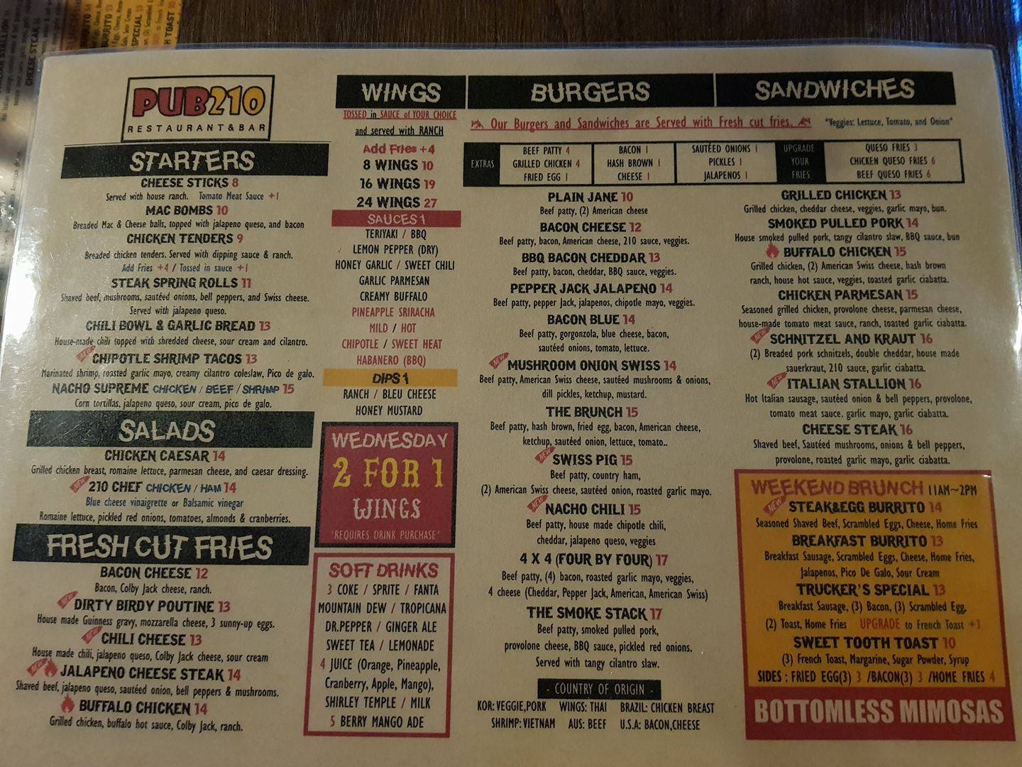 Menu at Pub 210, Pyeongtaek-si, 111-31 Anjeong-ri