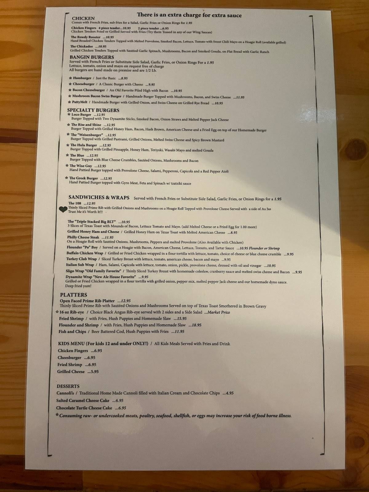 Menu at 108 Ale House pub & bar, Rincon