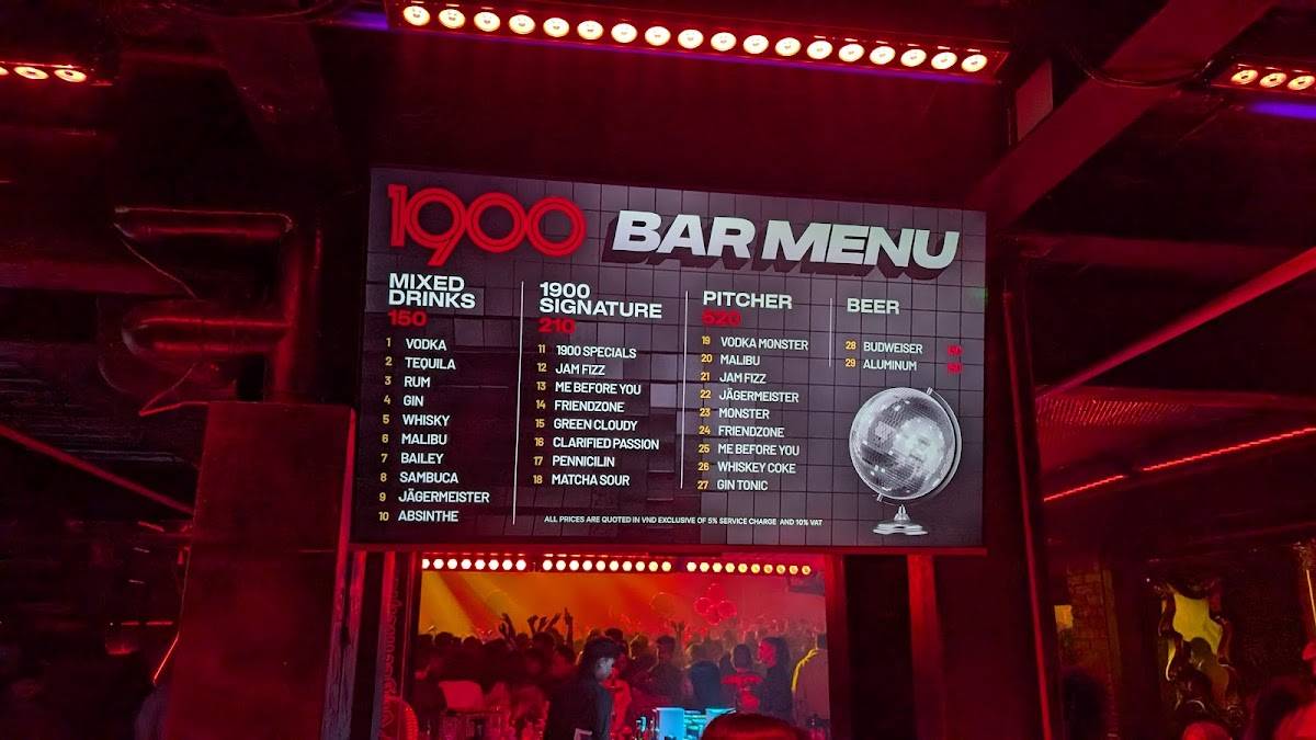Menu at 1900 Club Hanoi, Hanoi