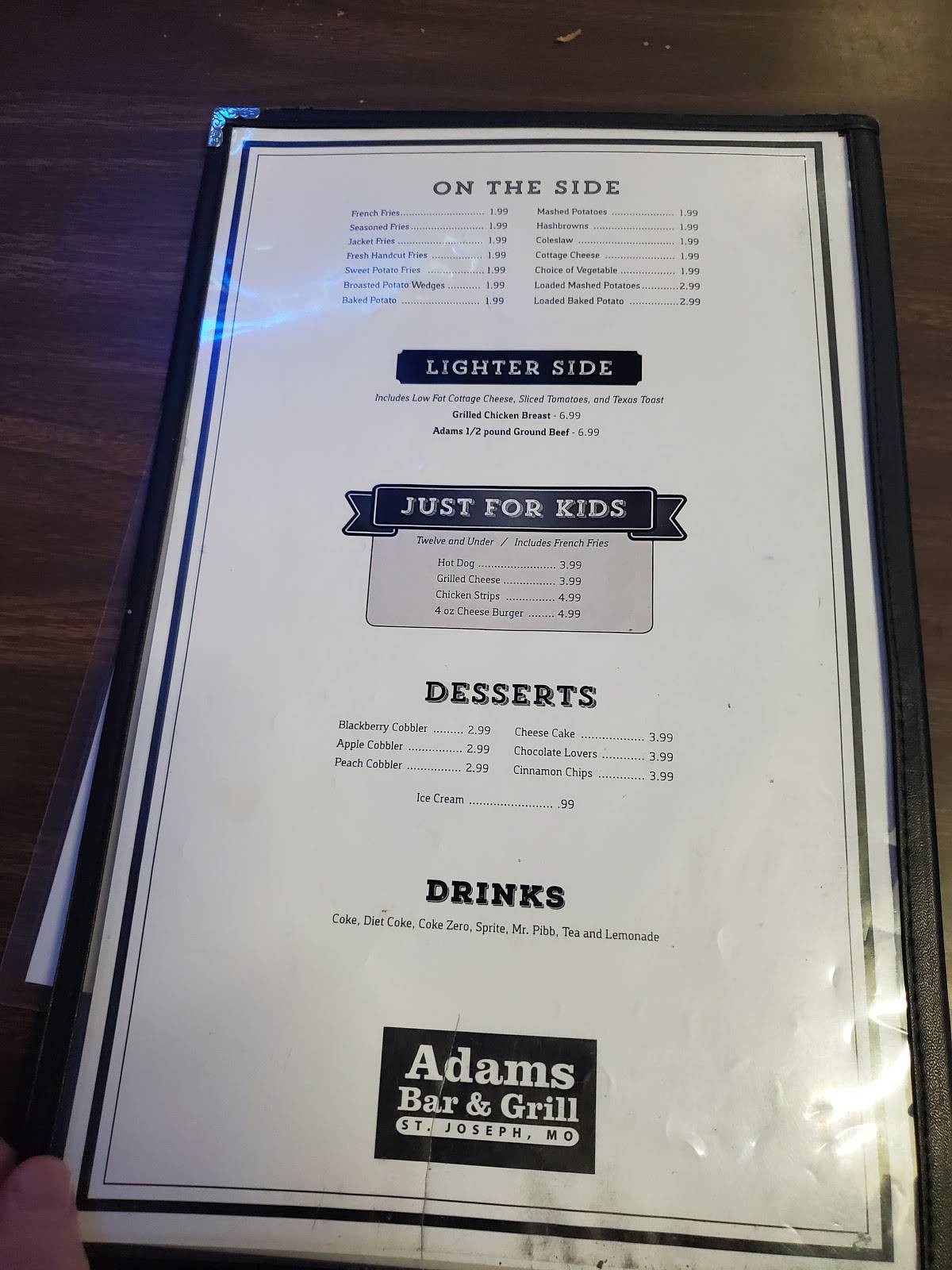 Menu at Adams Bar & Grill, Saint Joseph