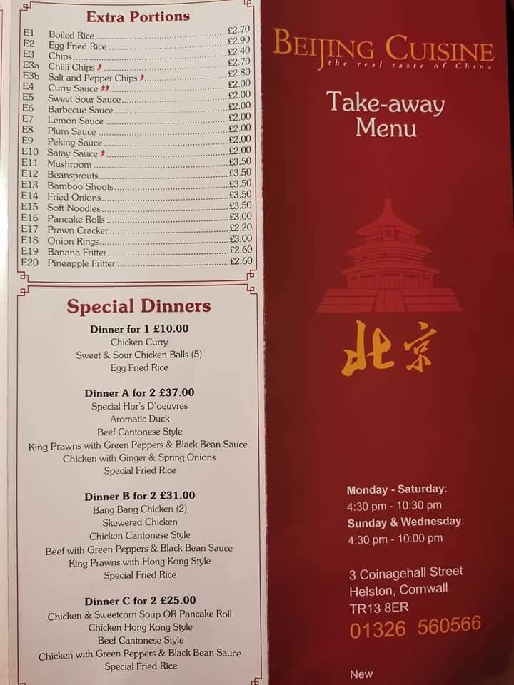 Menu at Beijing Cuisine pub & bar, Helston