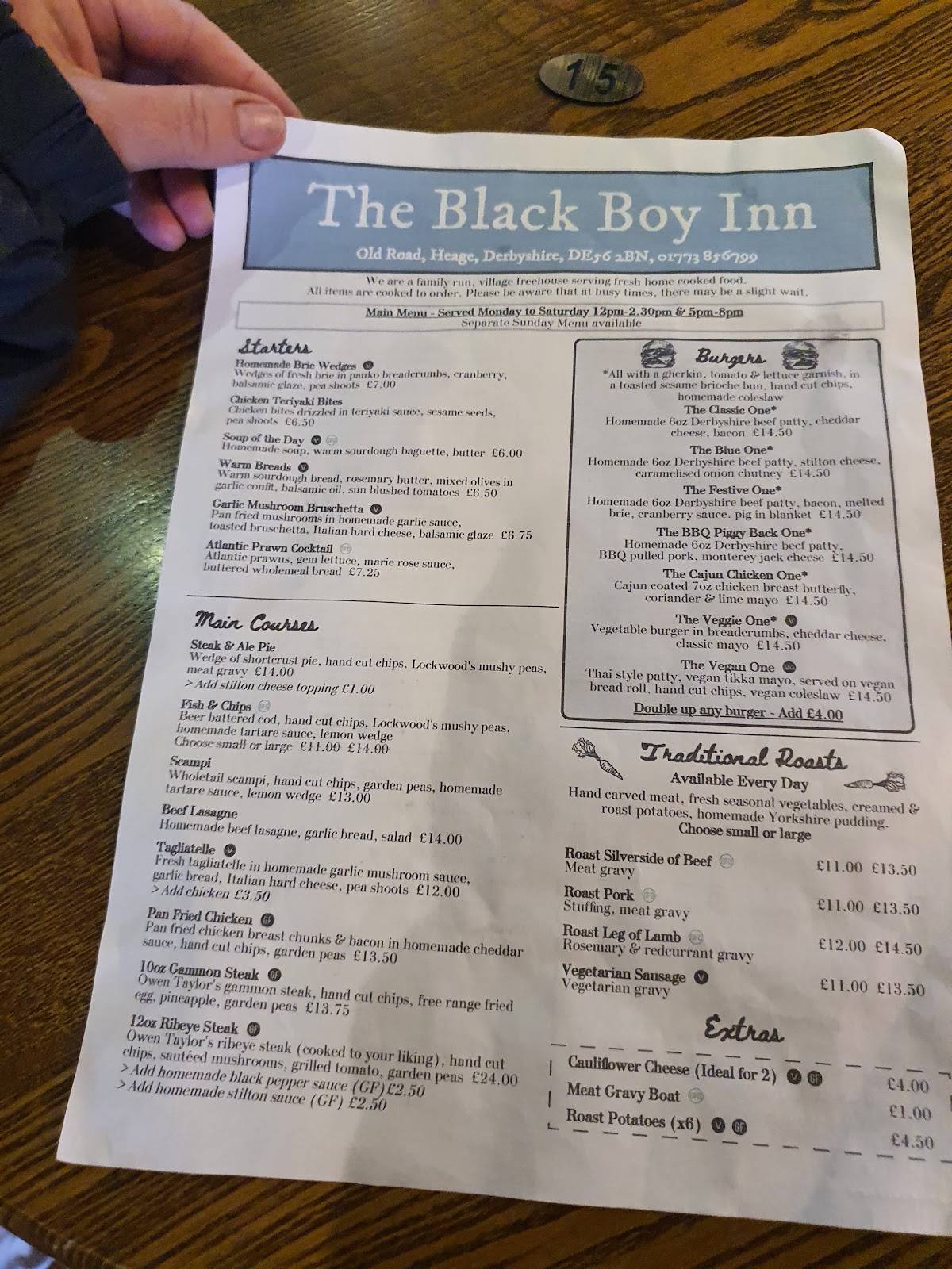 Menu at Black Boy Inn, Heage pub & bar, Heage