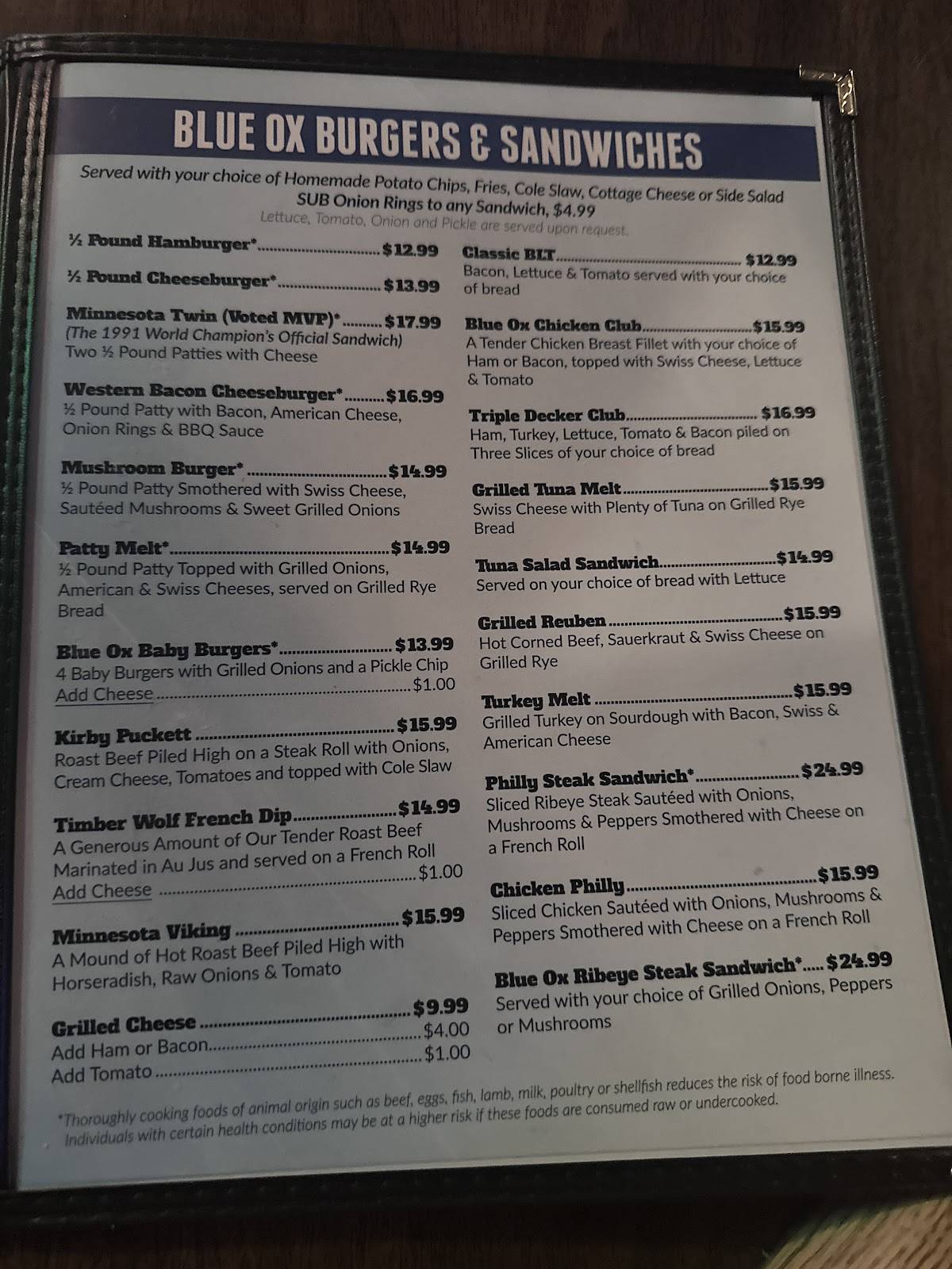 Menu at Blue Ox Central pub & bar, Las Vegas, S Eastern Ave