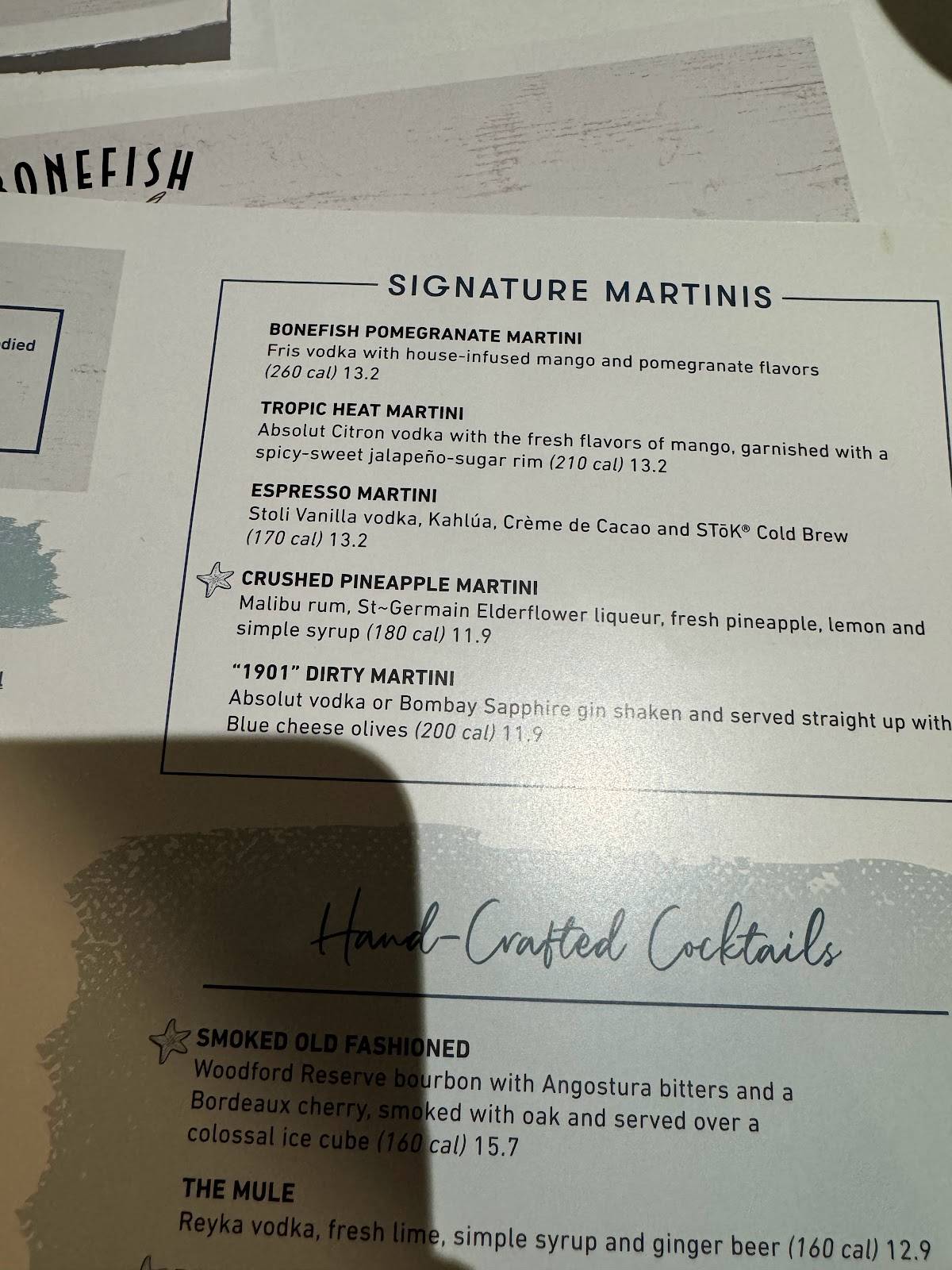 Menu at Bonefish Grill pub & bar, Richland