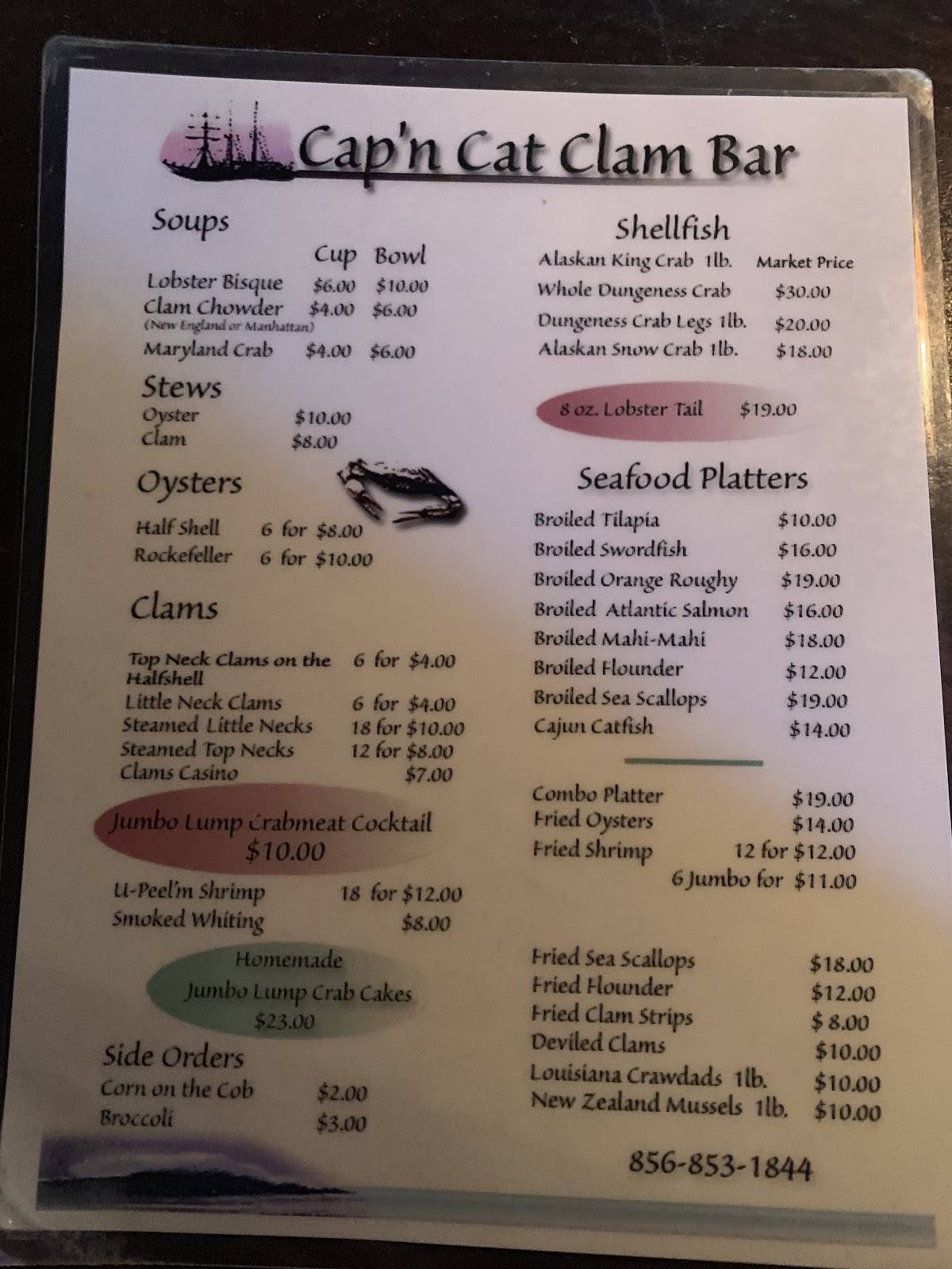 Menu at Cap'n Cats Clam Bar & Tavern, West Deptford