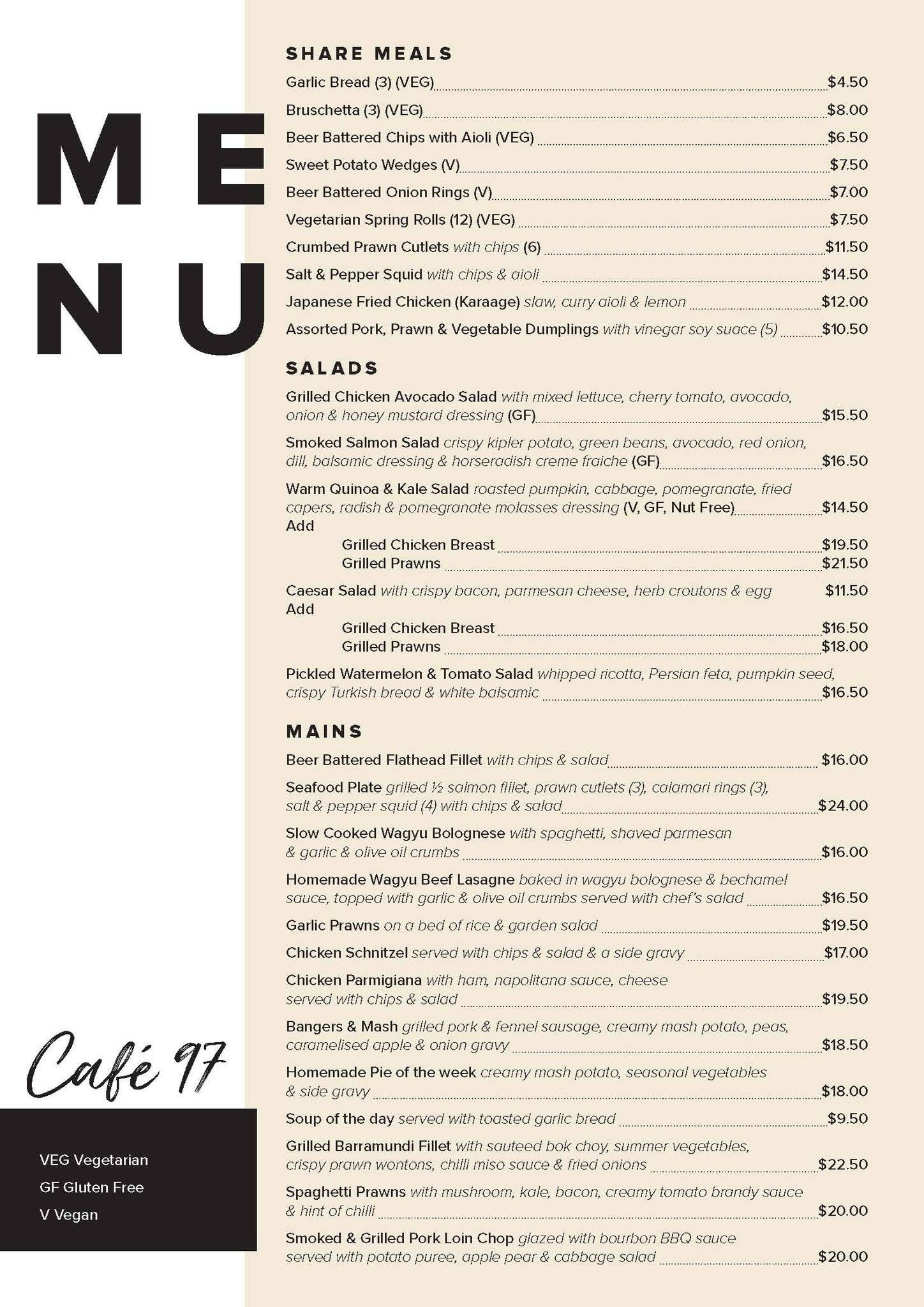 Menu at Club Burwood RSL, Burwood