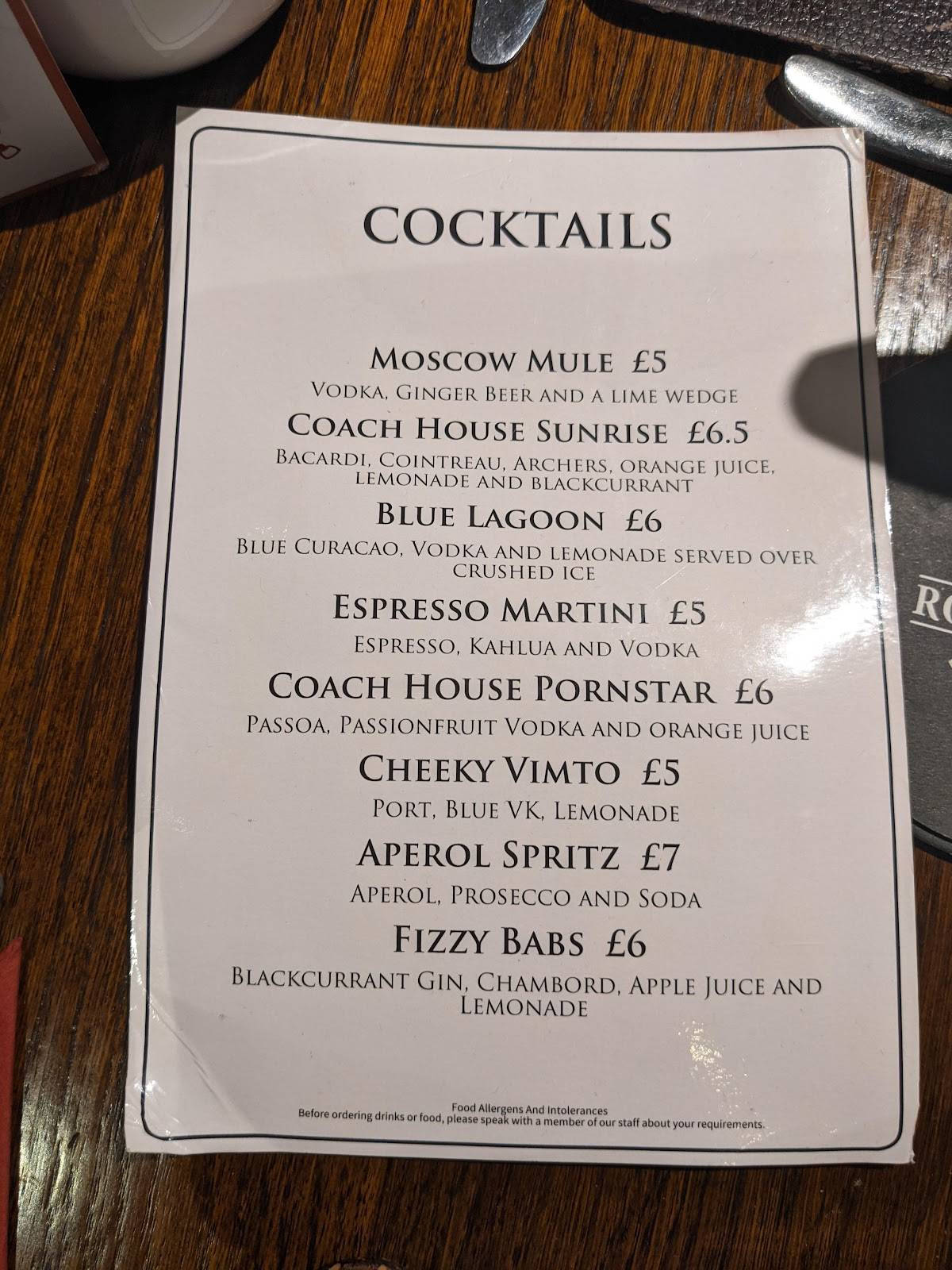 Menu at Coach House, Bentham pub & bar, Bentham
