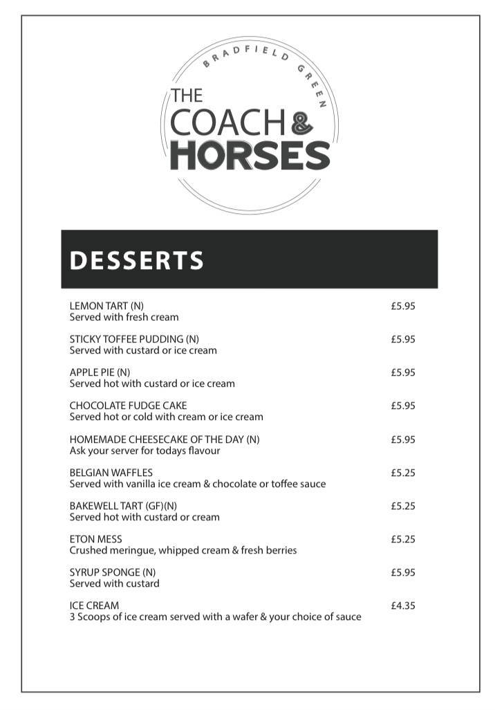 Menu at Coach & Horses pub & bar, Minshull Vernon