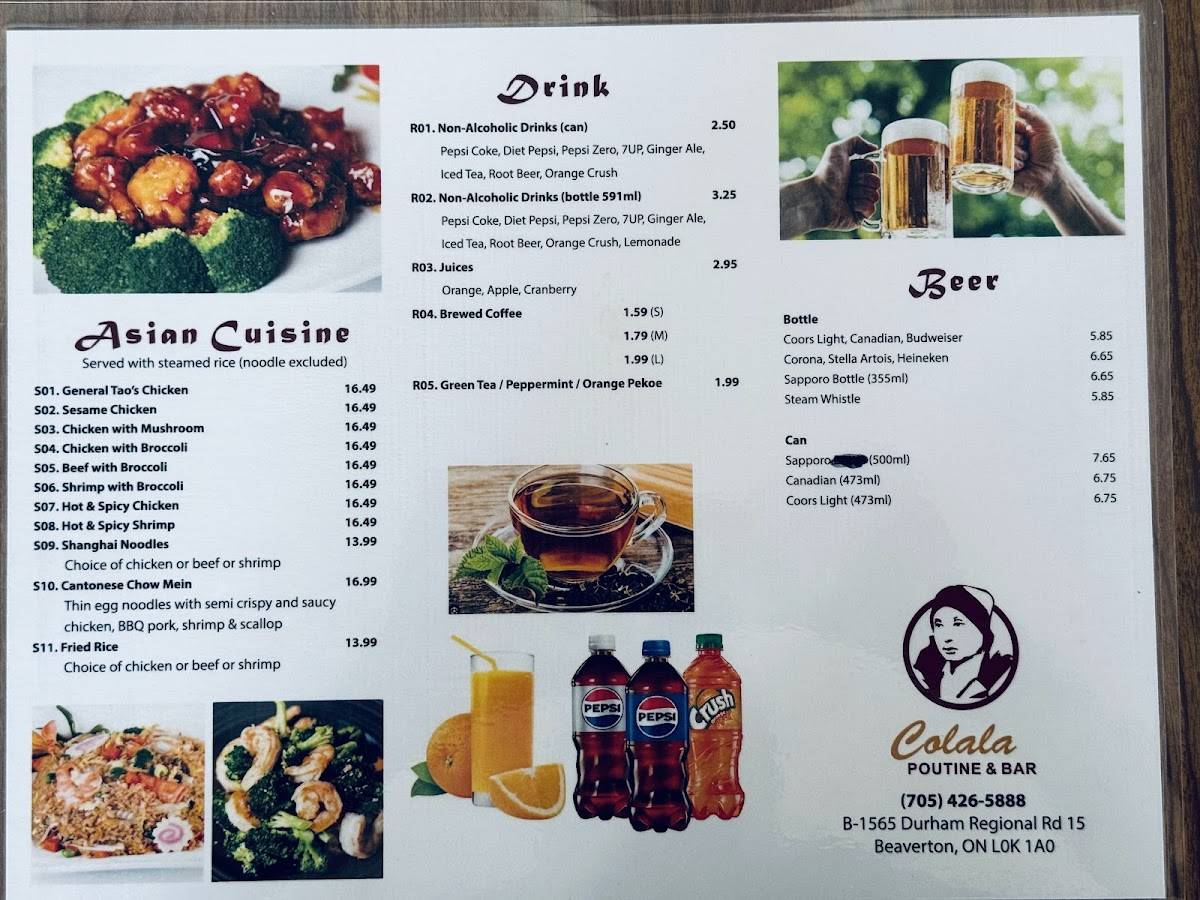 Menu at Colala Poutine & Bar & Asian cuisine, Canada