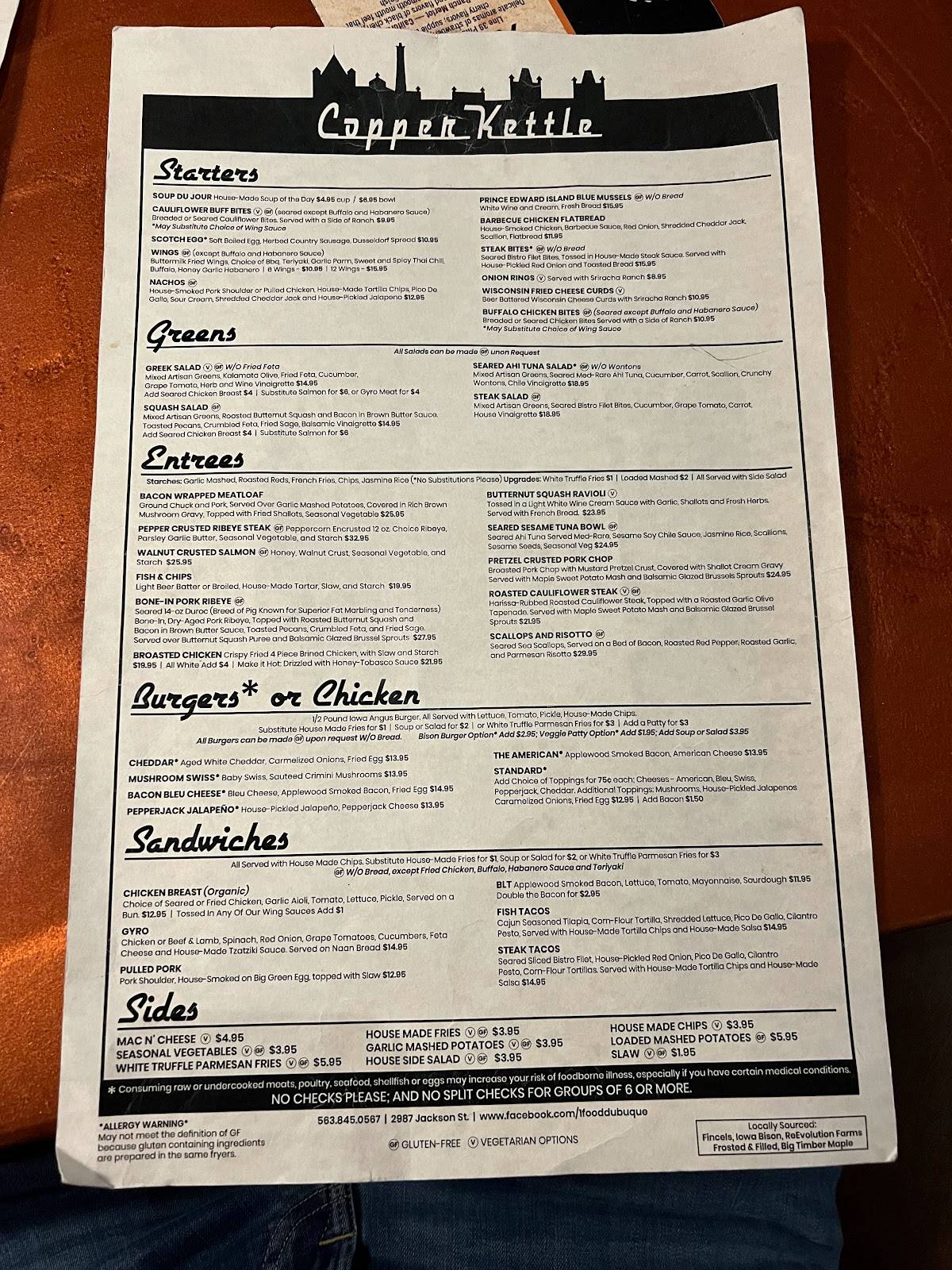 Menu at Copper Kettle pub & bar, Dubuque
