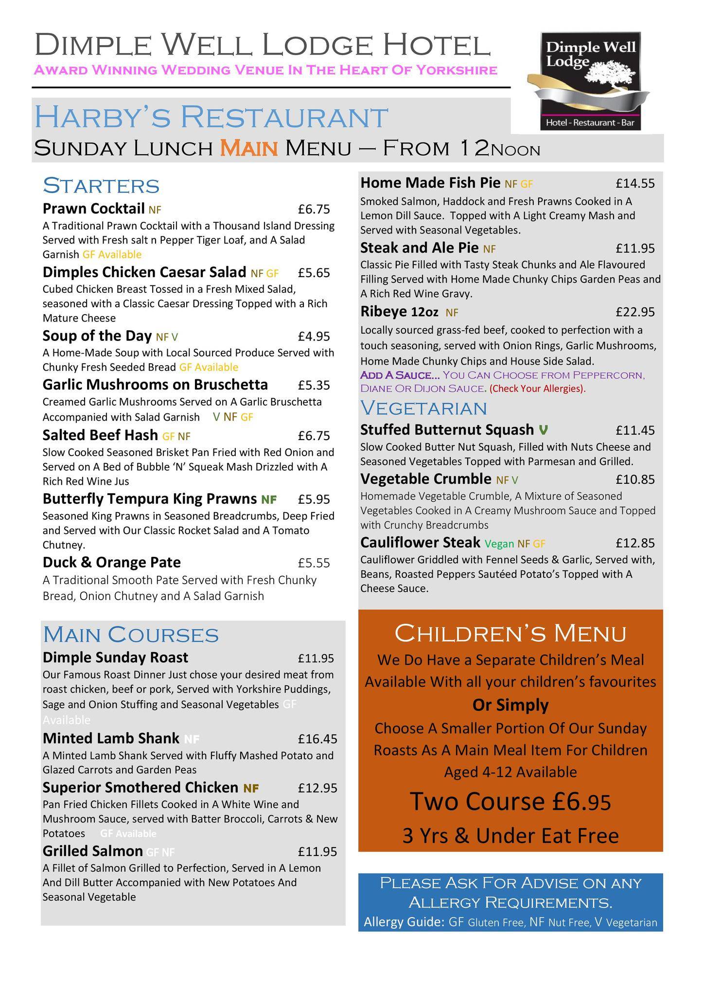 Menu at Dimple Well Lodge Hotel pub & bar, Ossett