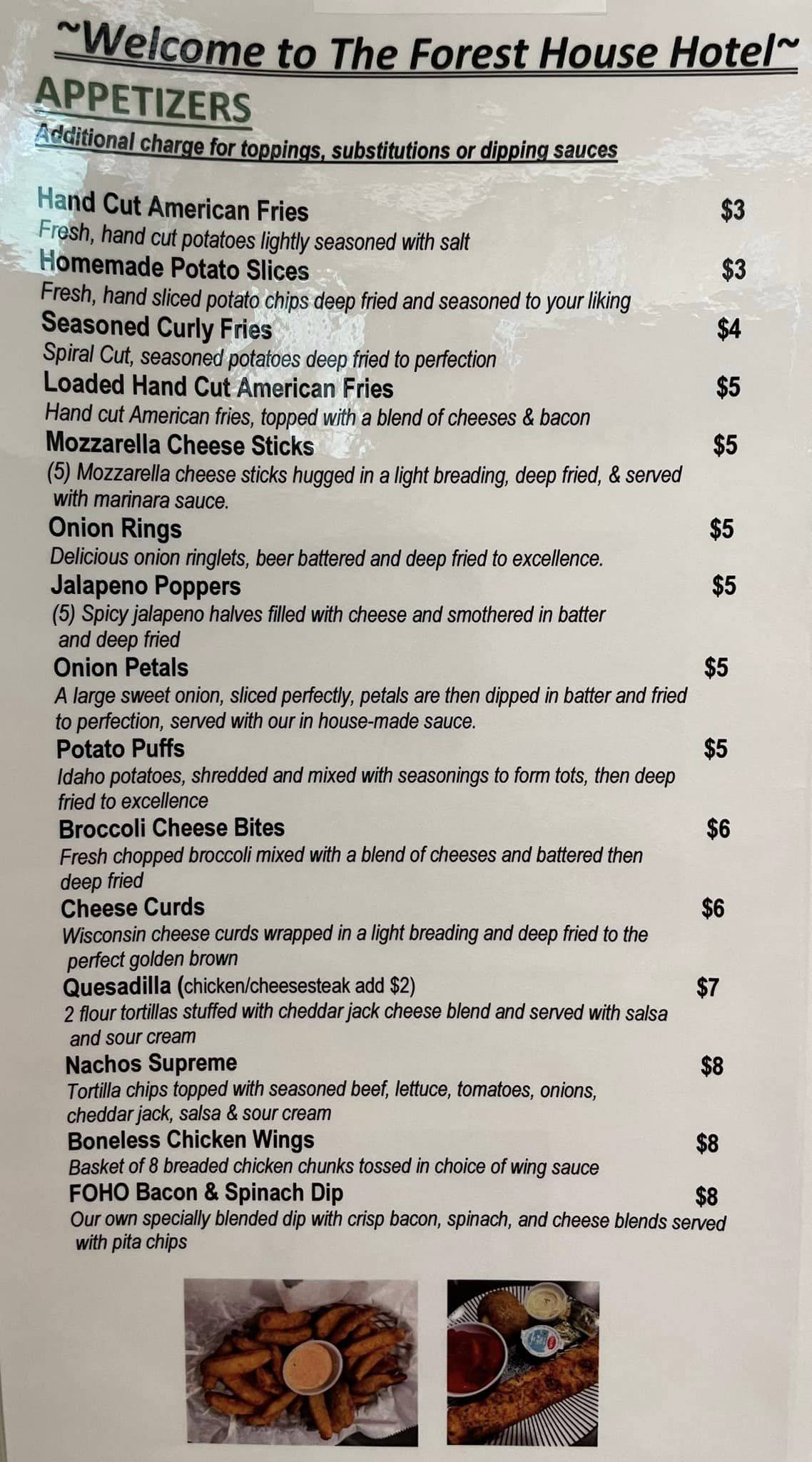 Menu at Forest House Hotel Inc pub & bar, USA, Buffalo Rd