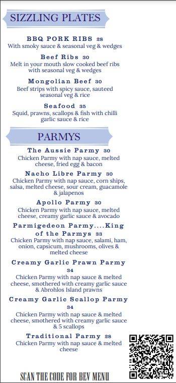 Menu at Freemasons Hotel pub & bar, Geraldton, 79 Marine Terrace