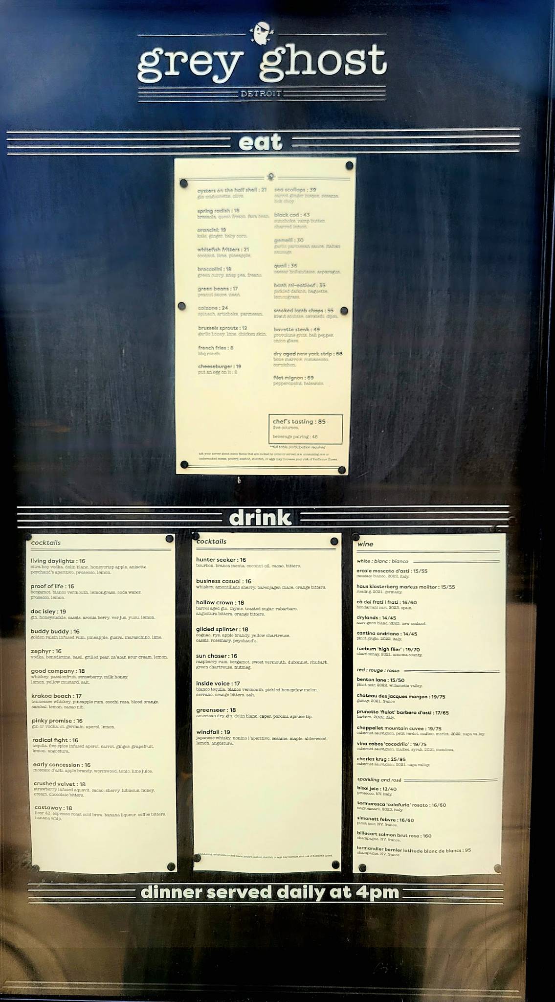 Menu at Grey Ghost Detroit pub & bar, Detroit