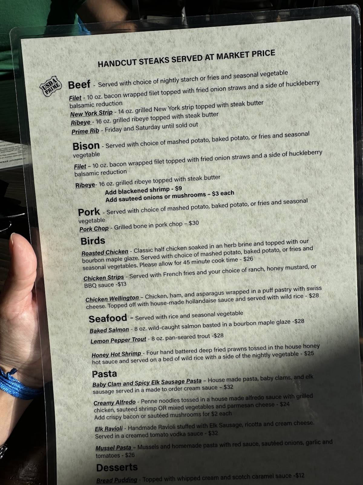 Menu at Hanks Chop Shop pub & bar, West Yellowstone