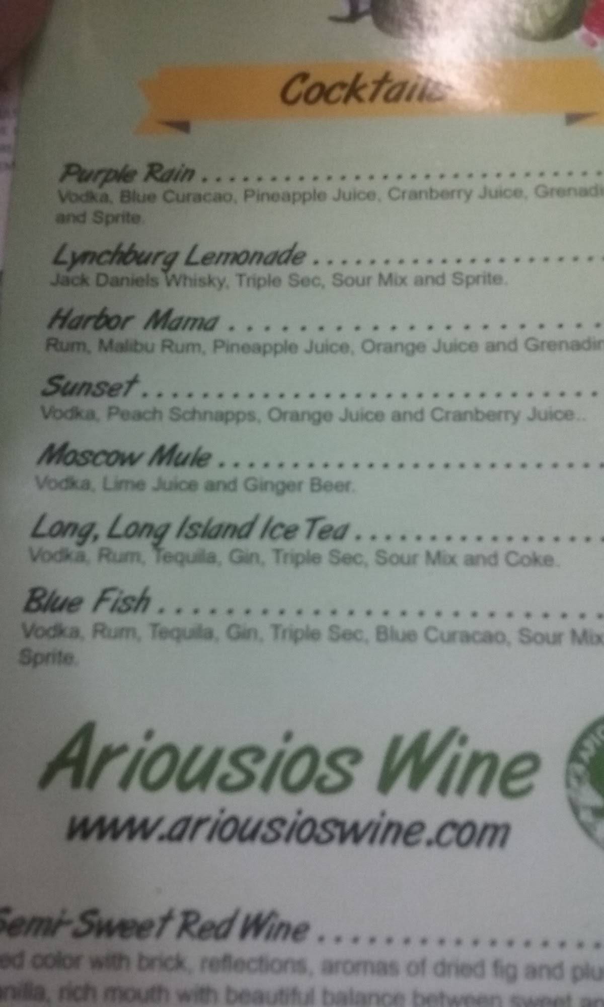 Menu at Harbor Inn Cajun Seafood pub & bar, Greenville