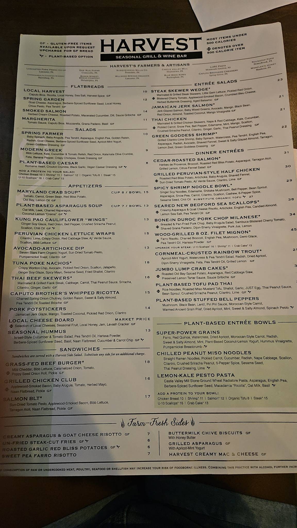 Menu at Harvest Seasonal Grill – Collegeville pub & bar, Collegeville