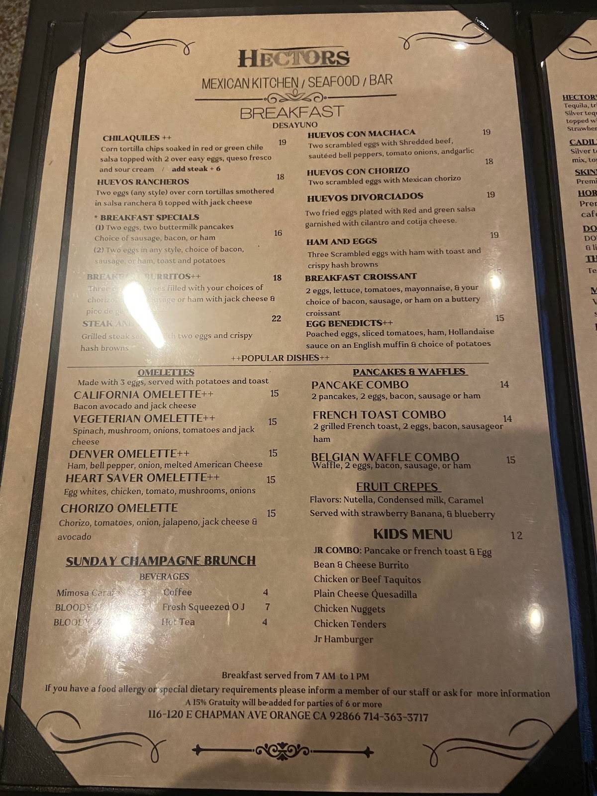 Menu at Hectors On The Circle / Plaza pub & bar, Orange