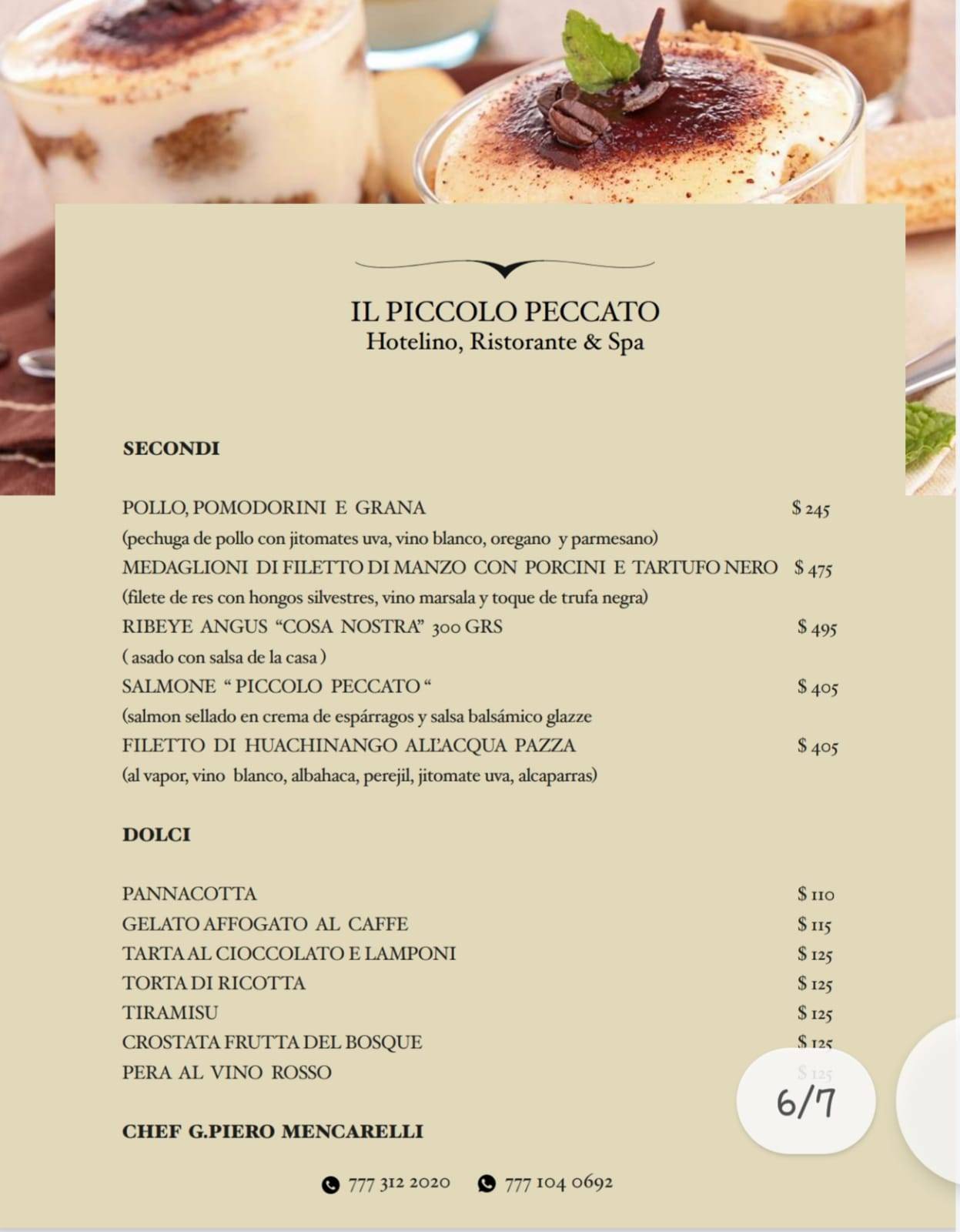 Carta del restaurante IL PICCOLO PECCATO, Cuernavaca
